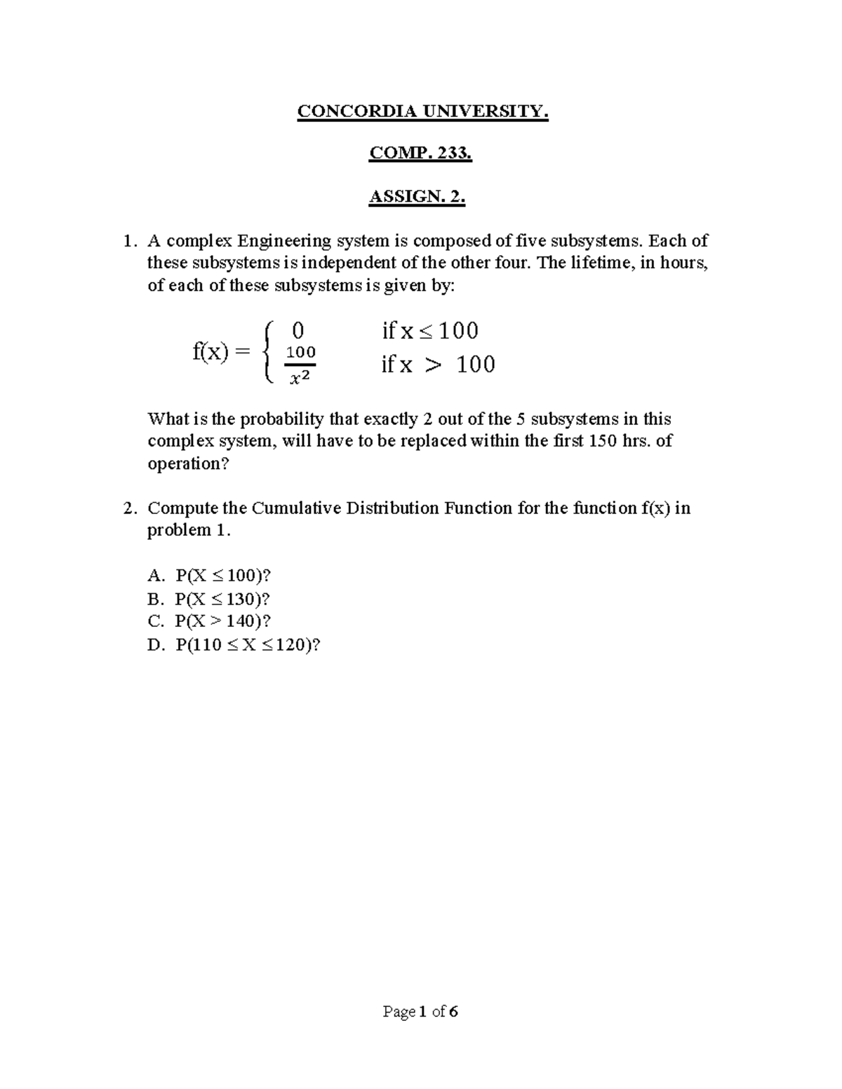 A2 Problems - Assignment 2 to practice - COMP 233 - Concordia - Studocu