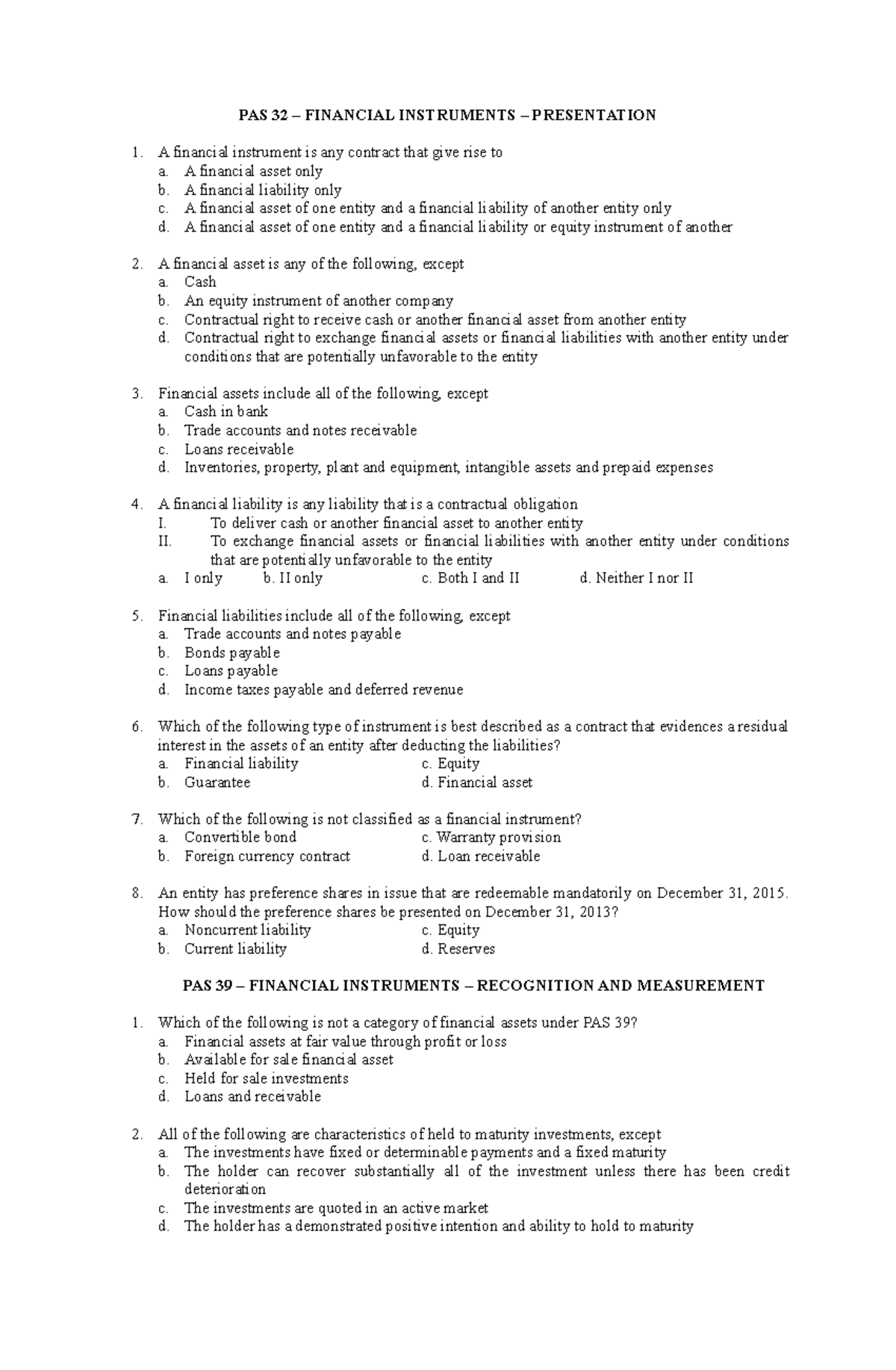 CHP14 16 PAS 32 Financial Instruments Financial Assets AT FAIR Value ...