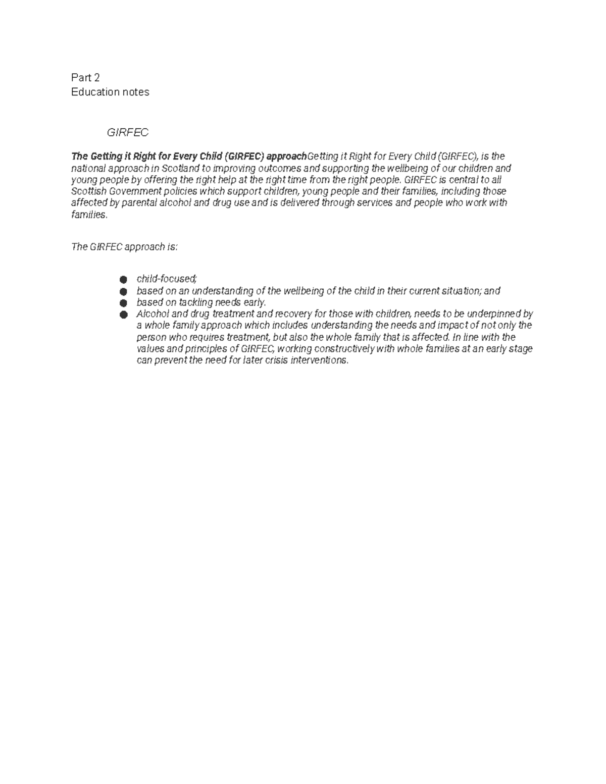 Part 2 - GIRFEC summary - Part 2 Education notes GIRFEC The Getting it ...