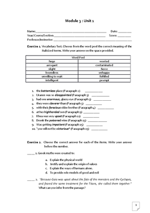 Module 3 UNIT2 Exercises Activities - MODULE 3: Unit 2 - Studocu