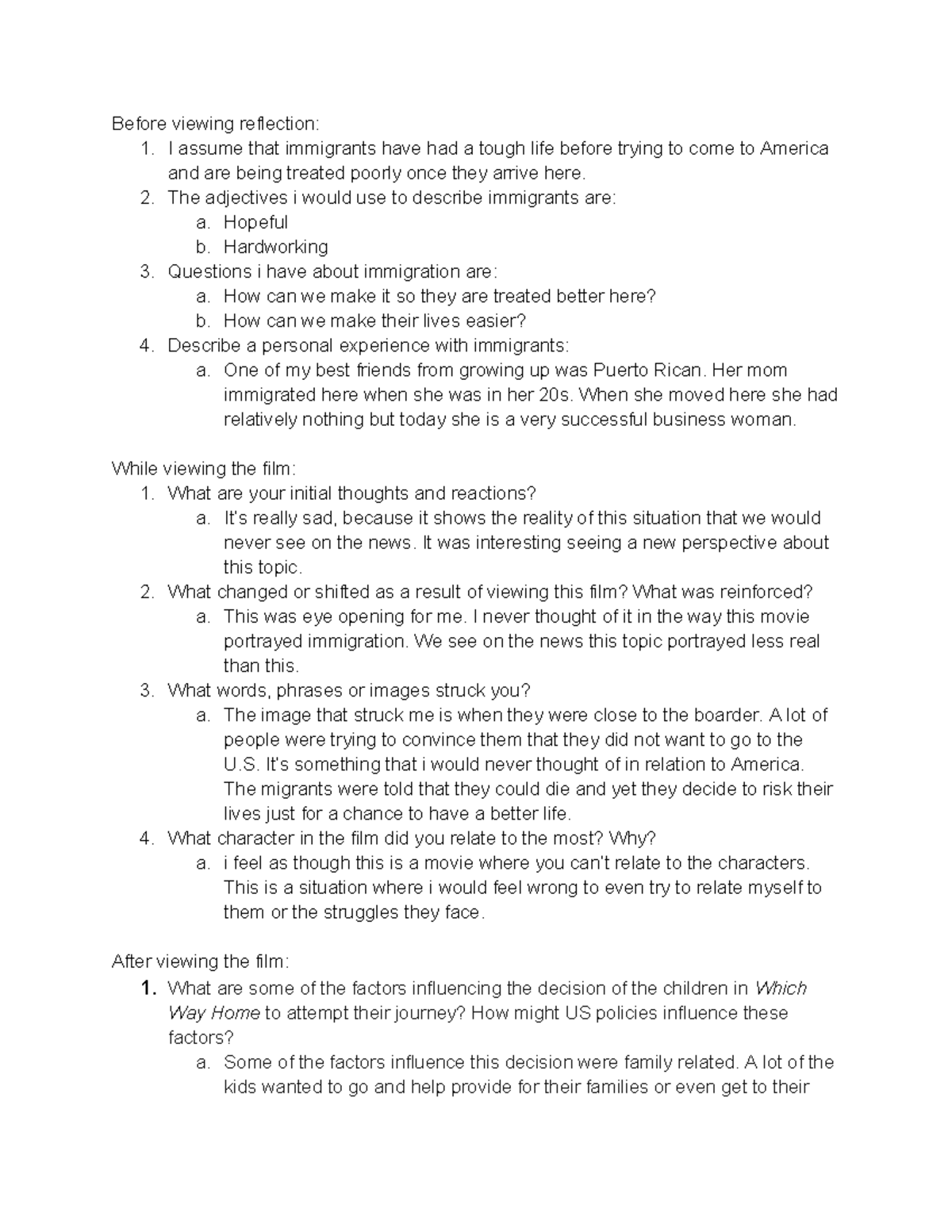 Which way home movie notes - Before viewing reflection: 1. I assume ...