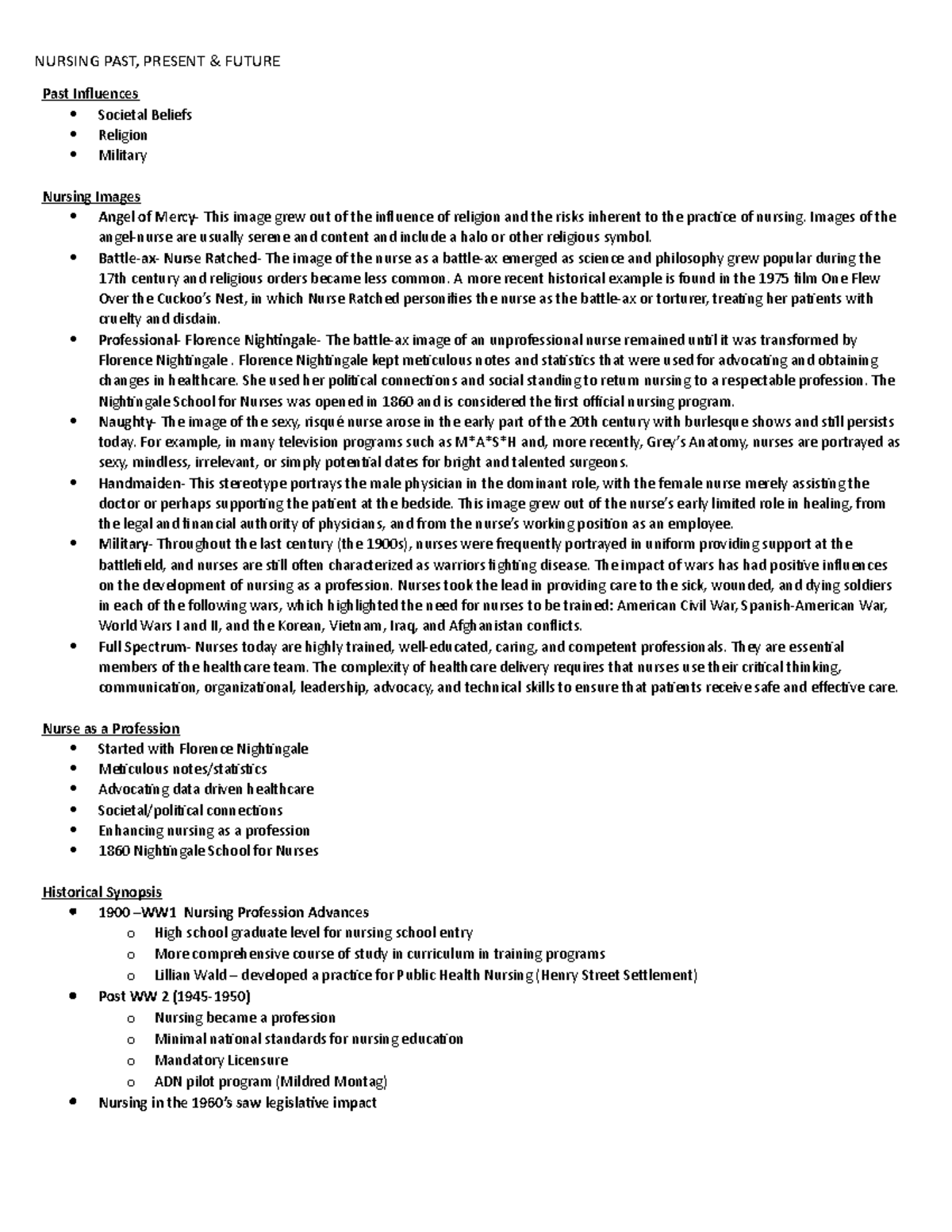 Introduction Nursing 101 - NURSING PAST, PRESENT & FUTURE Past ...