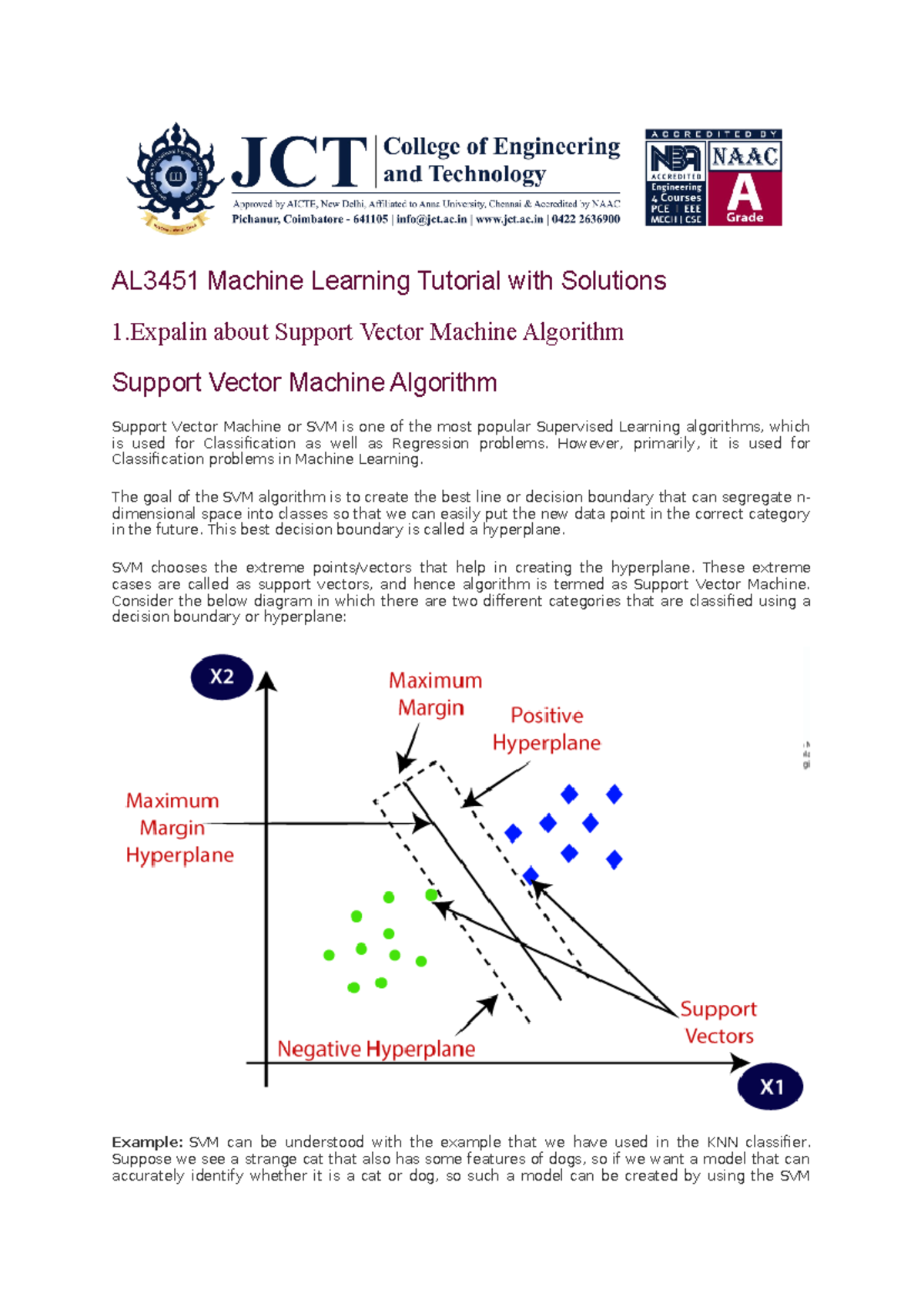 AL3451 Machine Learning Tutorial with Solutions - However, primarily ...