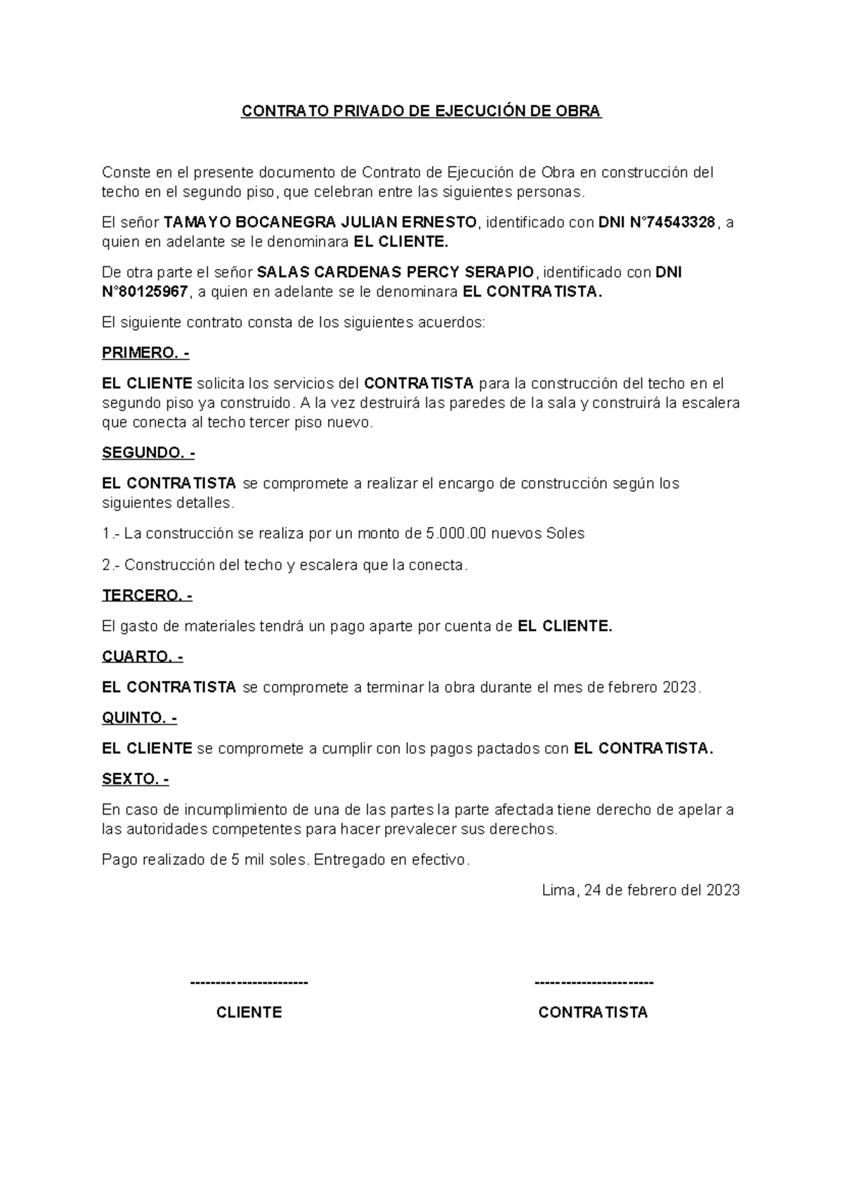 Contrato-de-obra - ... - CONTRATO PRIVADO DE EJECUCIÓN DE OBRA Conste ...