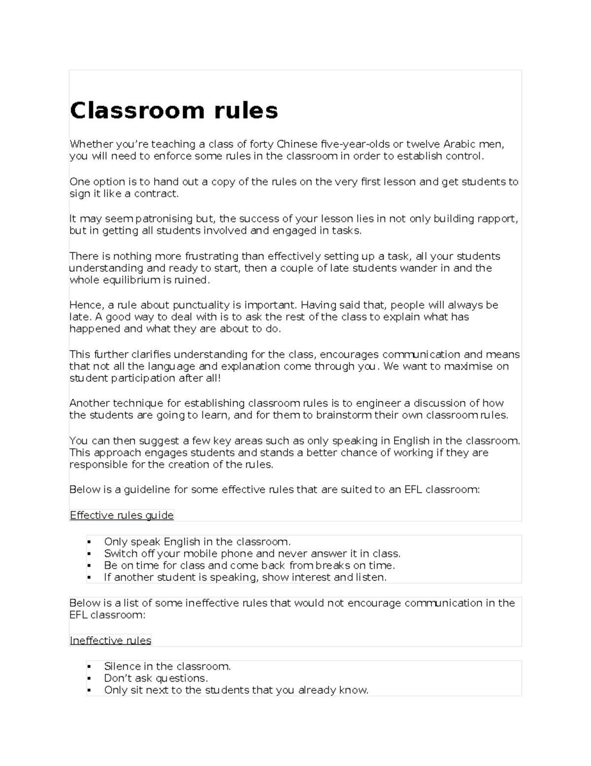 Teacher Record MOD 1 Classroom rules - Classroom rules Whether you’re ...