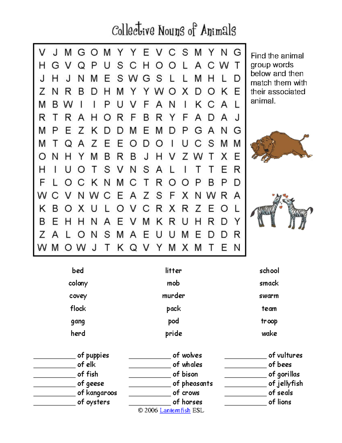 Animalgroups wordsearch - Find the animal group words below and then ...