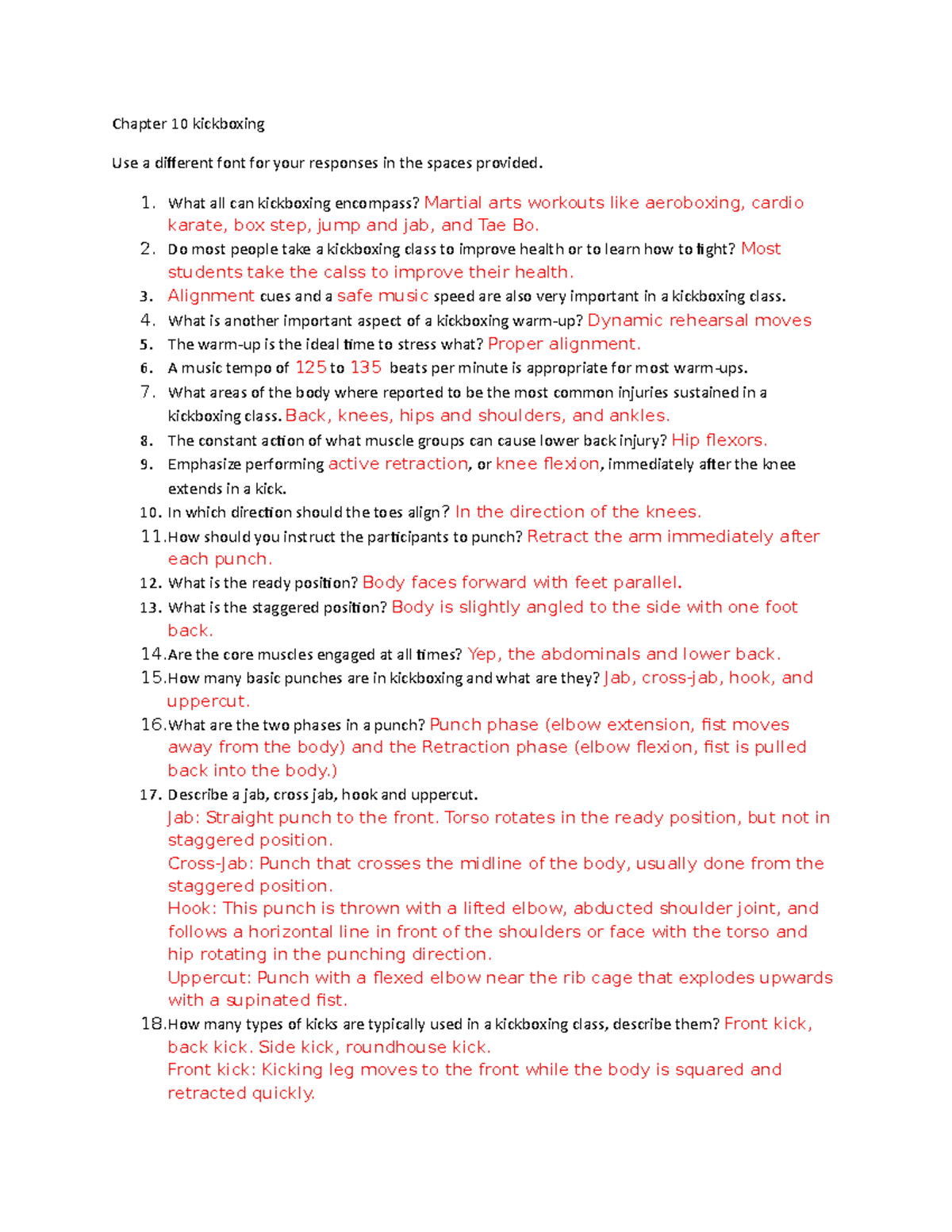 Chapter 10 (kickboxing) Questions and Answers - Chapter 10 kickboxing ...