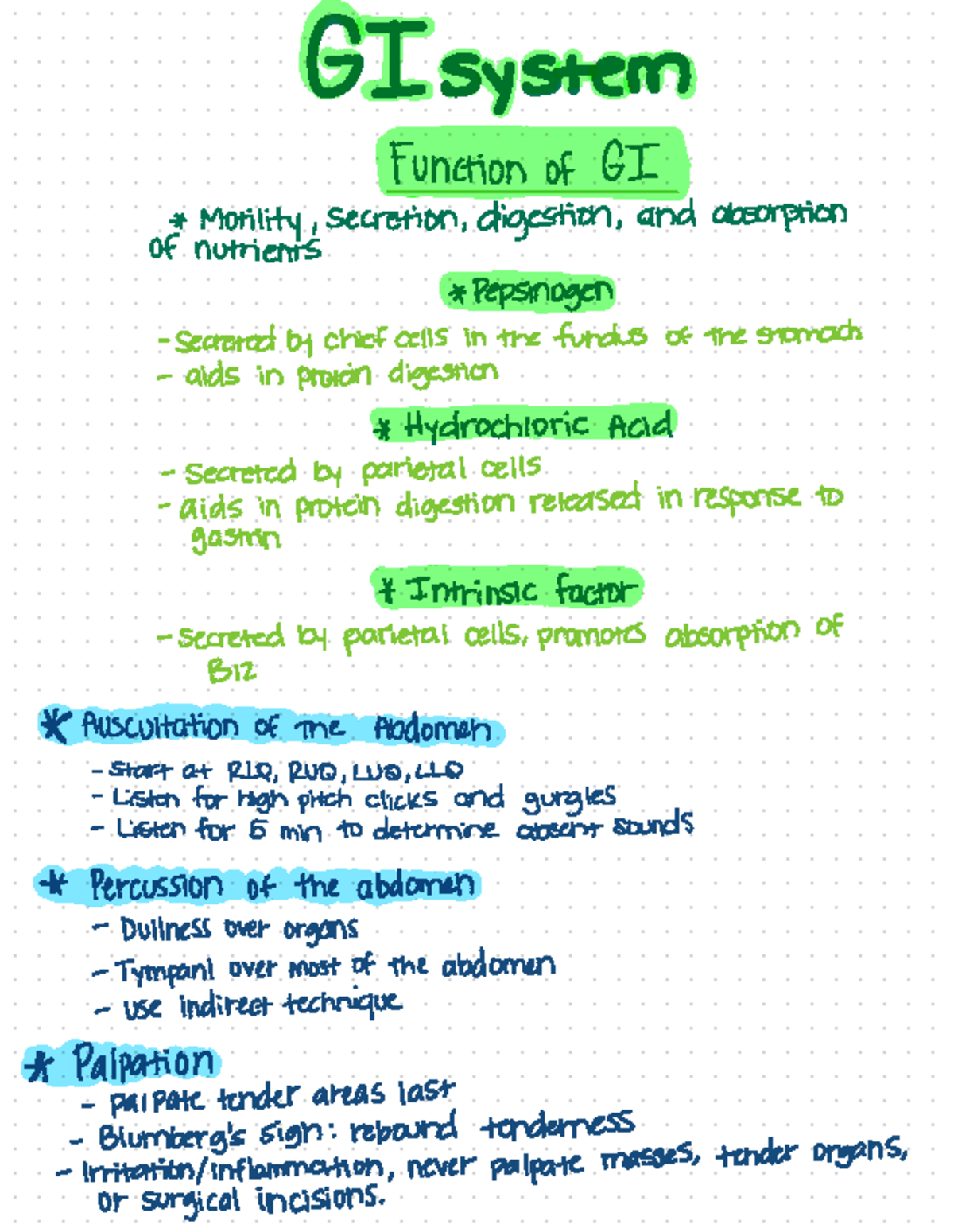 Week 7 PA - physical assessment sensory chapter - GI system Function of ...
