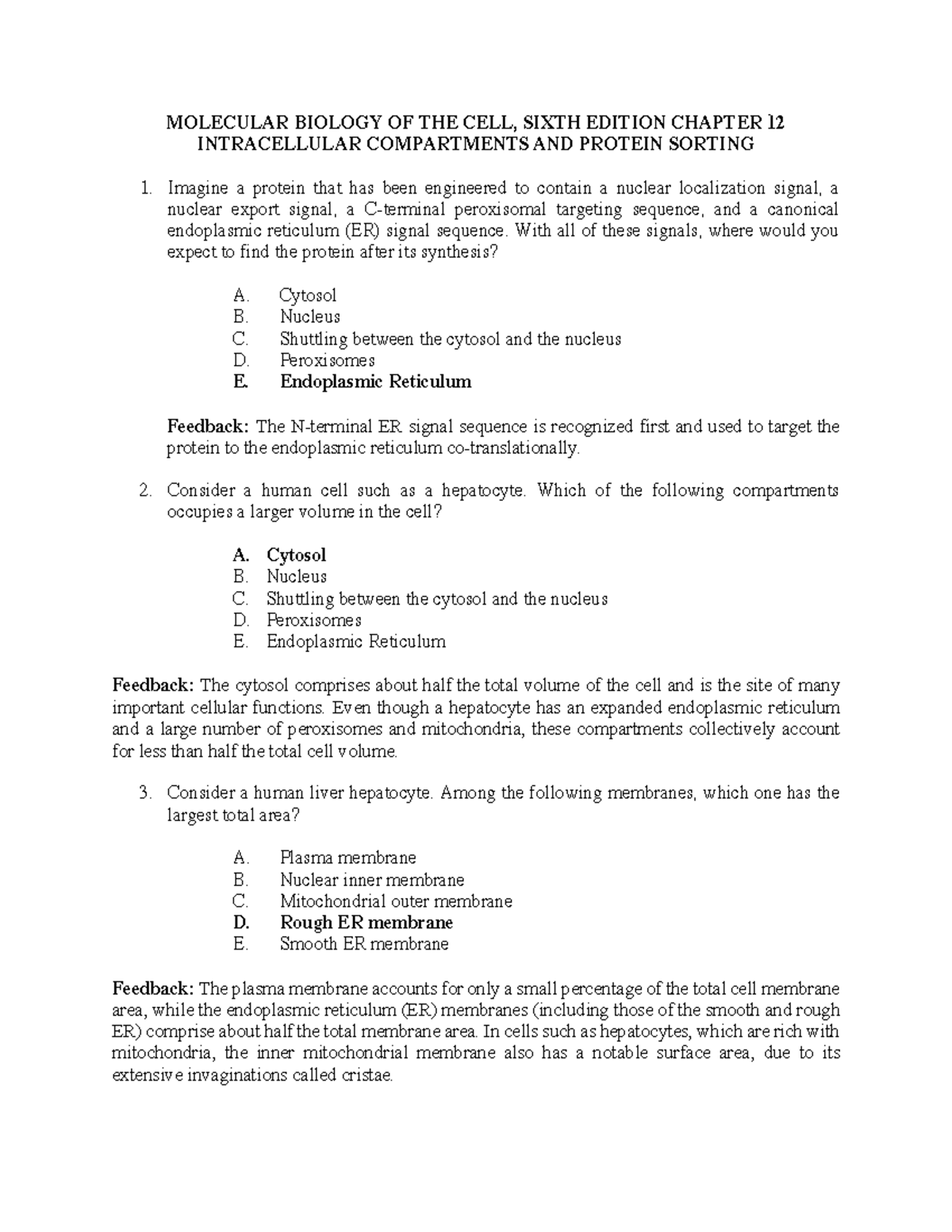 Chapter 12 Testbank - MOLECULAR BIOLOGY OF THE CELL, SIXTH EDITION ...