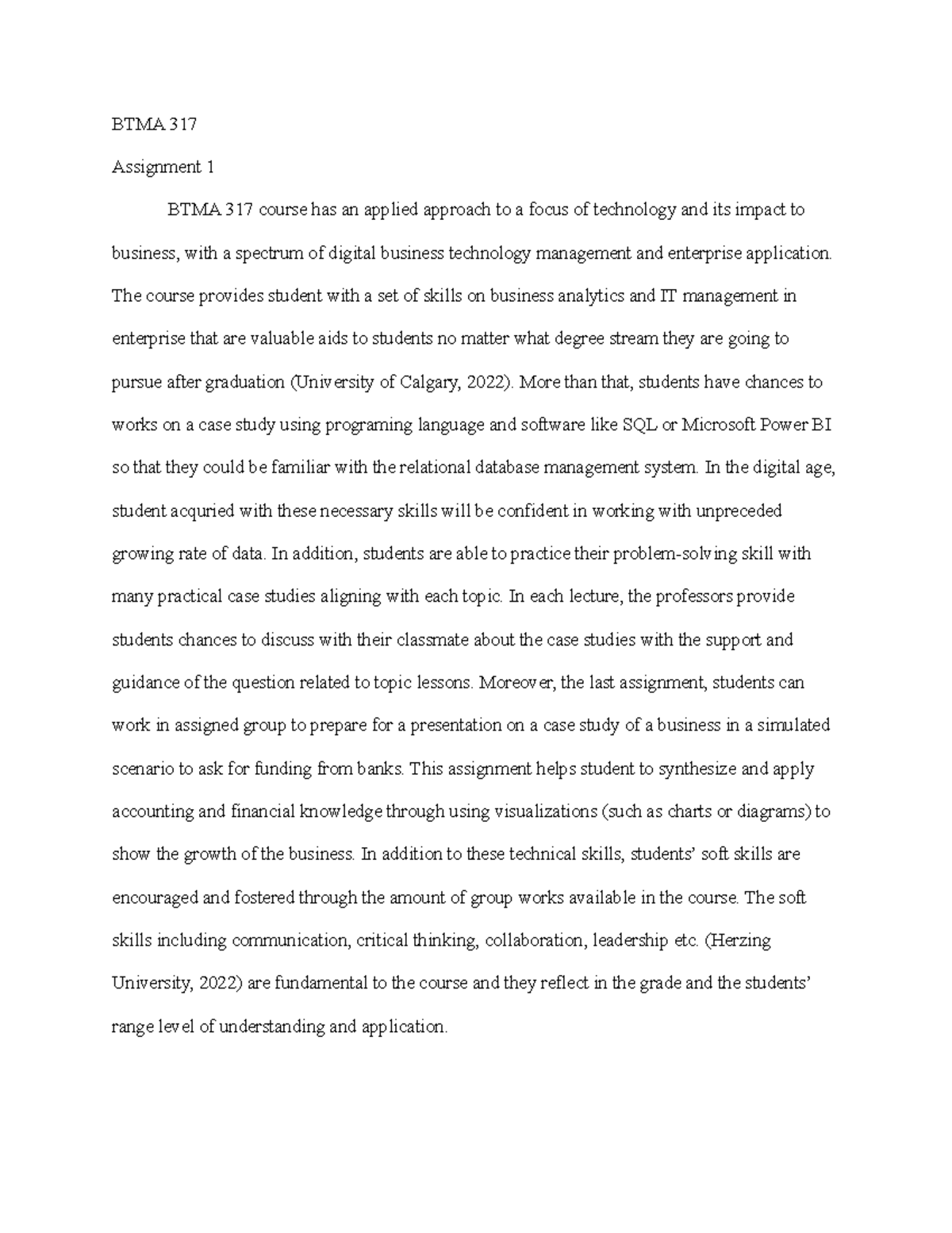 BTMA 317 Assignment 01 - BTMA 317 Assignment 1 BTMA 317 course has an ...