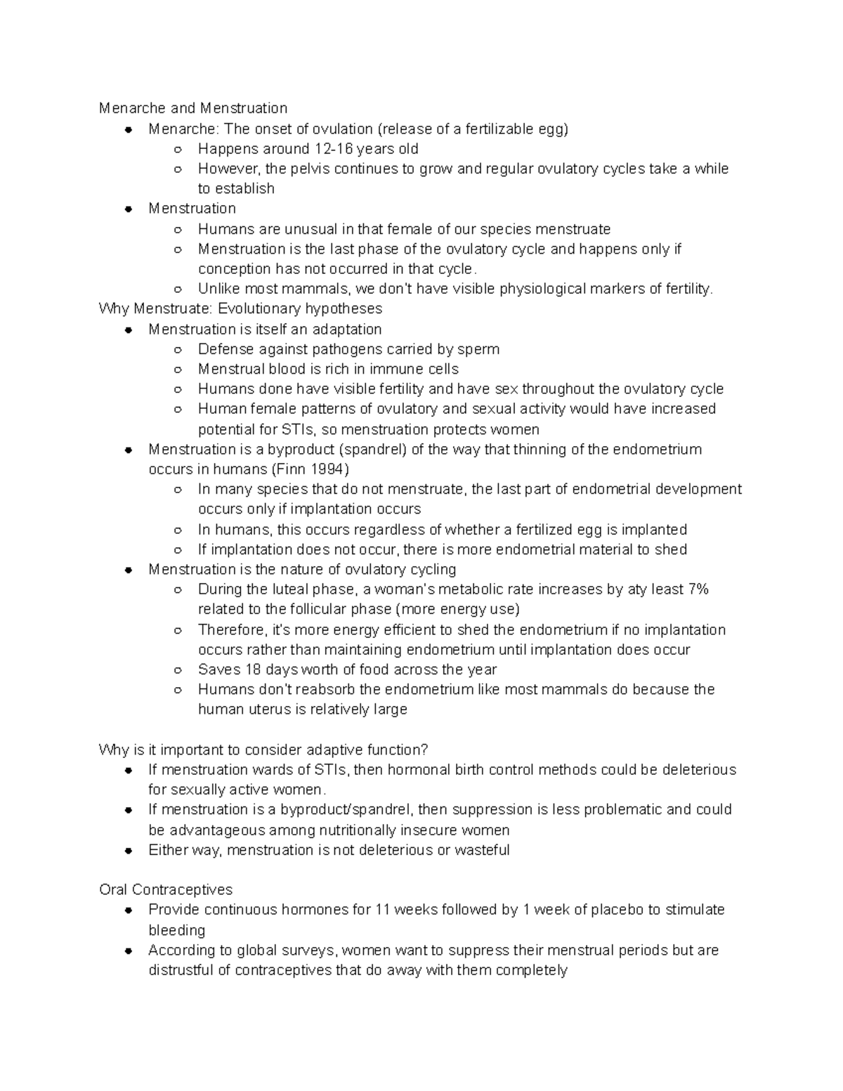 HH un 1-6 - Lecture Notes - Menarche and Menstruation Menarche: The ...