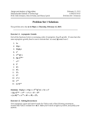 Ps2 - Problem Set 2 problems - Introduction to Algorithms September 21, 2005 Massachusetts ...