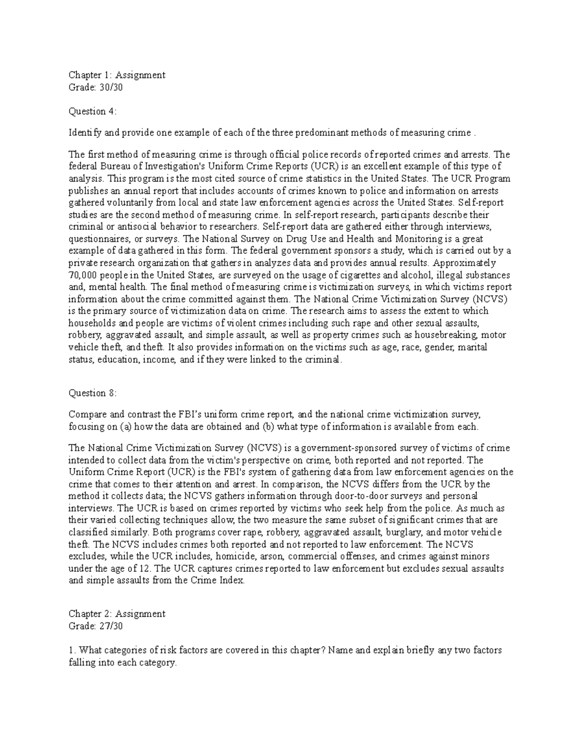 Crime and Psychology Assignments - Chapter 1: Assignment Grade: 30 ...