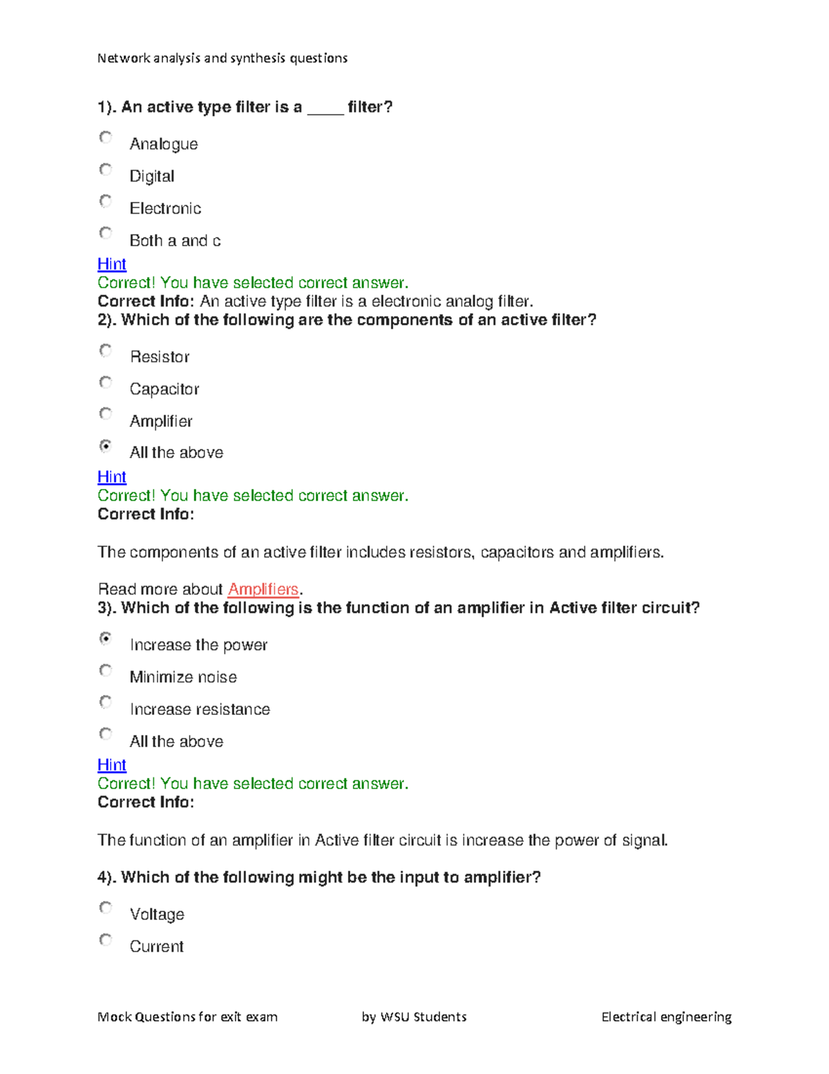 computer question and answer on Network Analysis - 1). An active type ...