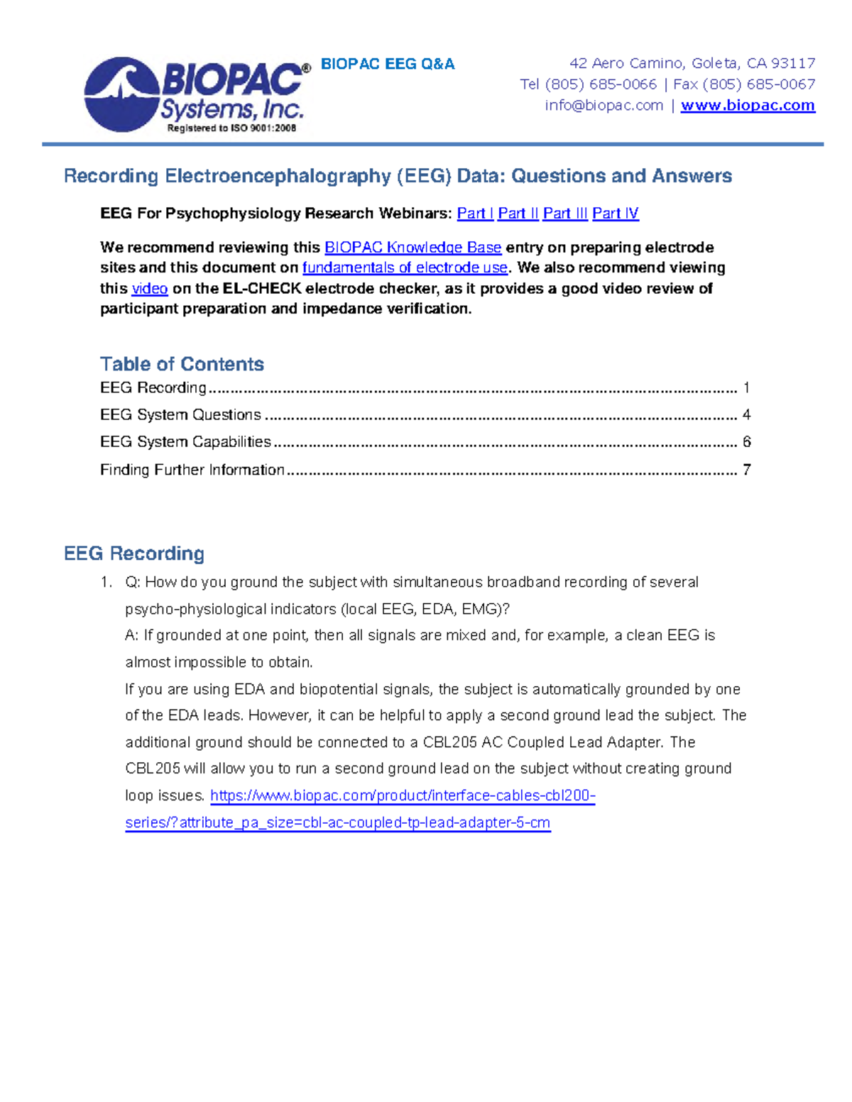 Biopac EEG for Psychophysiology Research FAQ - BIOPAC EEG Q&A 42 Aero ...