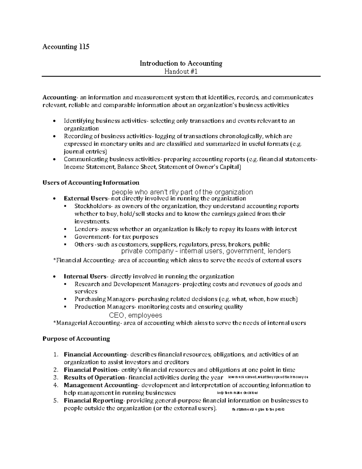 Handout 1 - introduction to accounting - Accounting 115 Introduction to ...