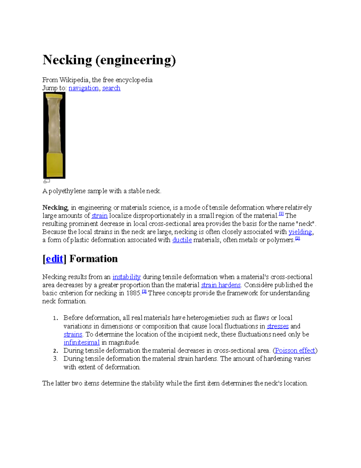 Necking - Lecture notes 1 - Necking (engineering) From Wikipedia, the ...