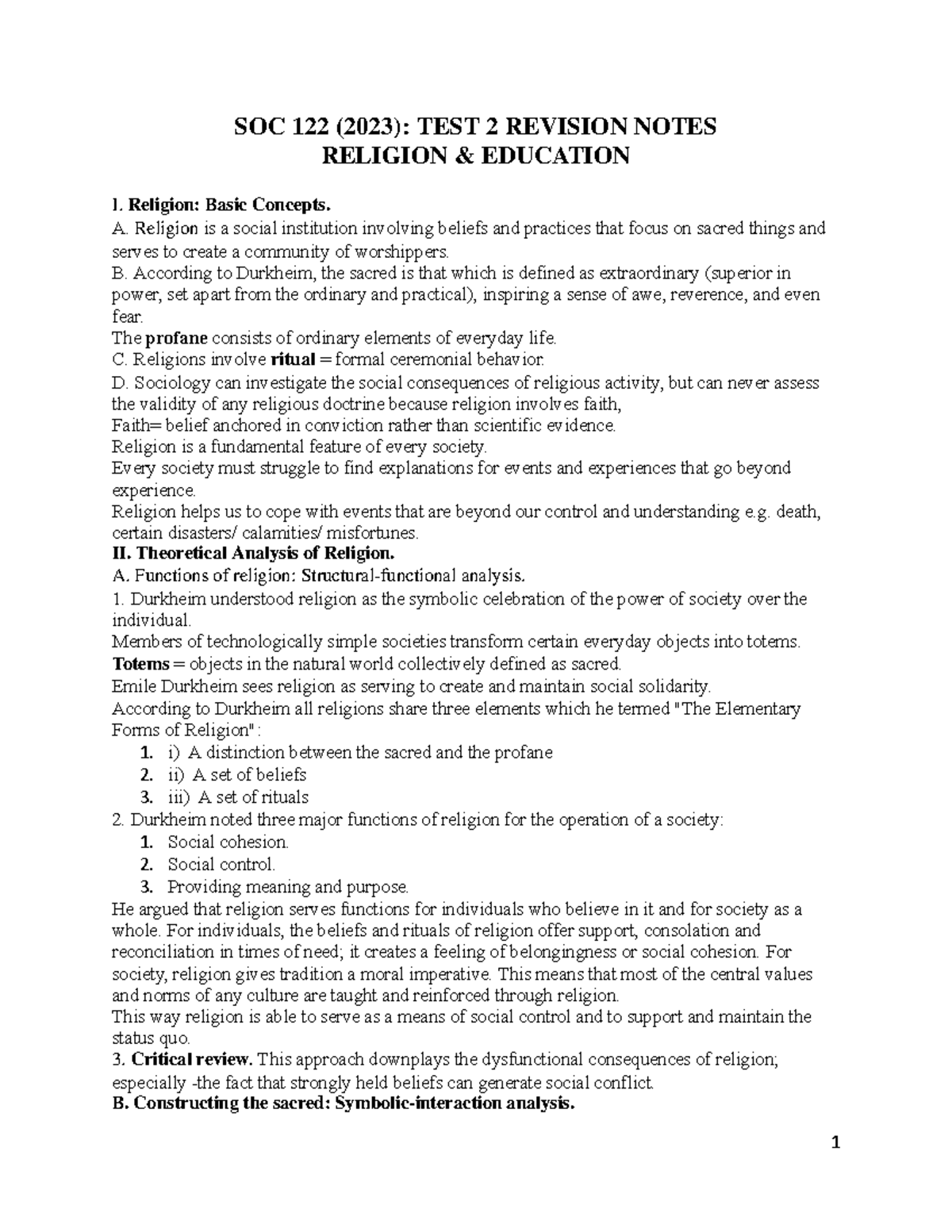 SOC122-Test 2 Revision Notes - SOC 122 (2023): TEST 2 REVISION NOTES ...