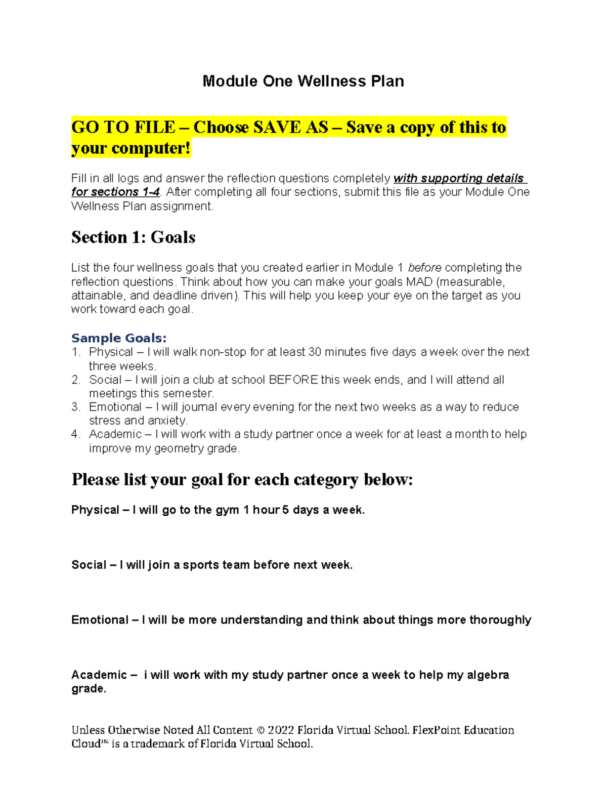 Module one wellness plan - Module One Wellness Plan GO TO FILE – Choose ...