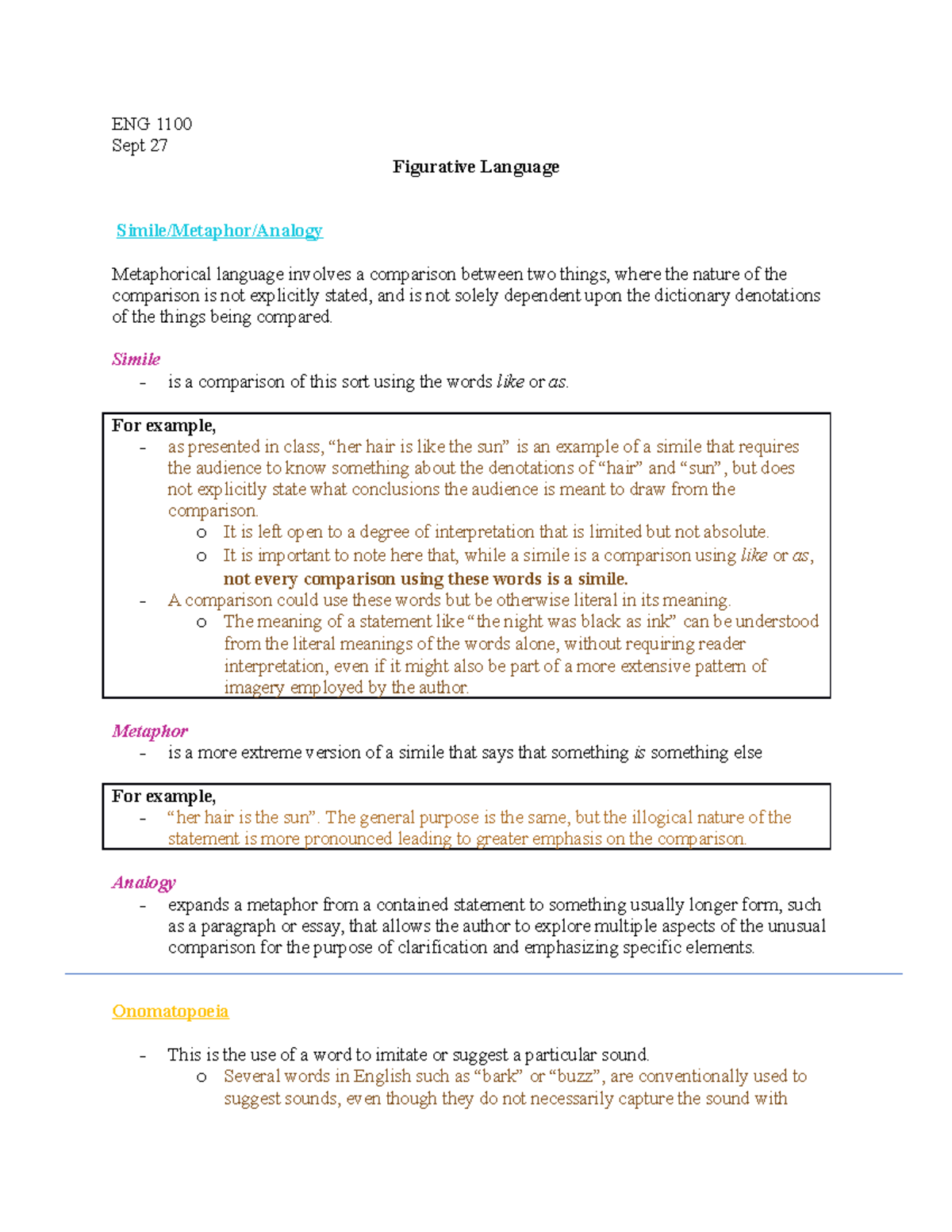 ENG 1100 (figurative language) - ENG 1100 Sept 27 Figurative Language ...