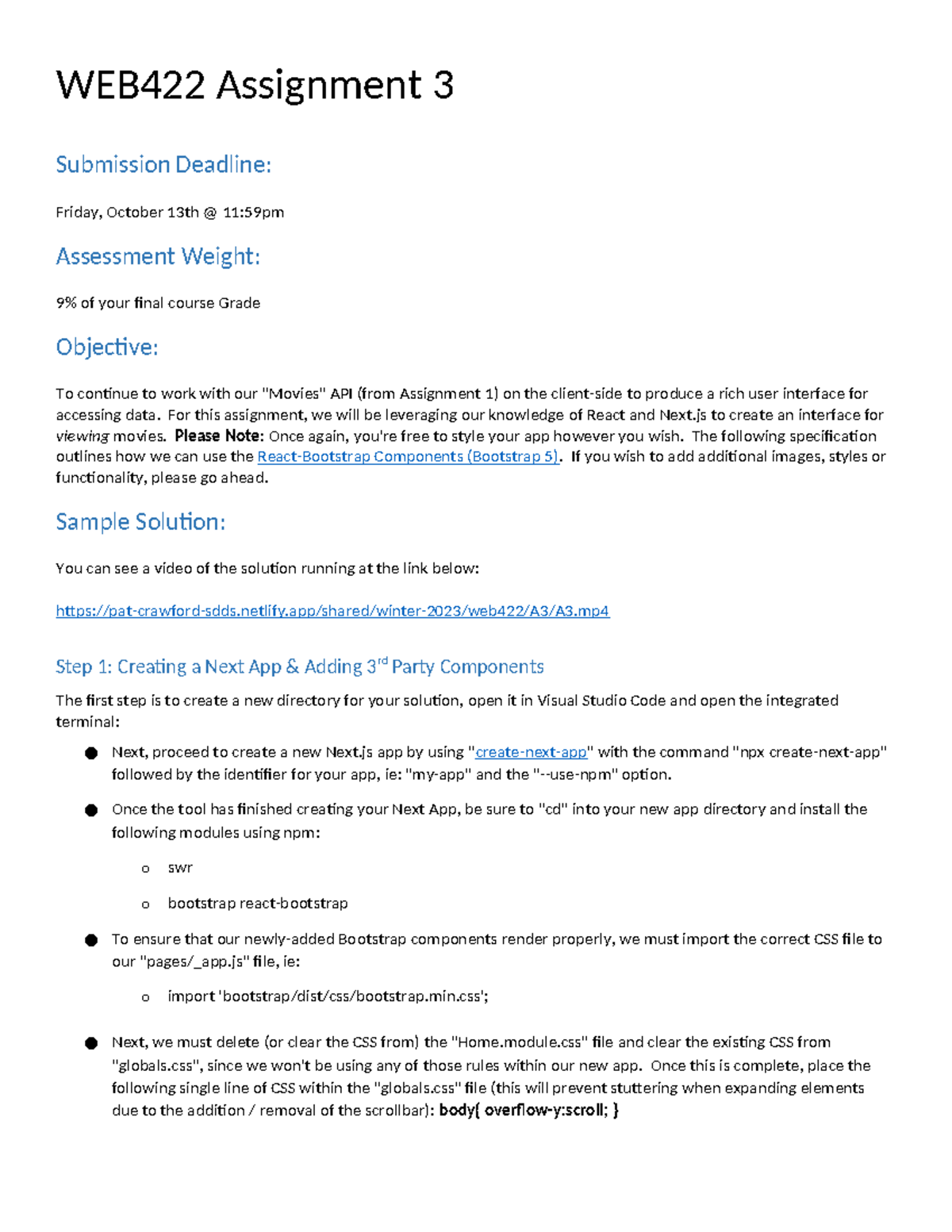 Web422 Assignment 3 Tagged Web422 Assignment 3 Submission Deadline Friday October 13th