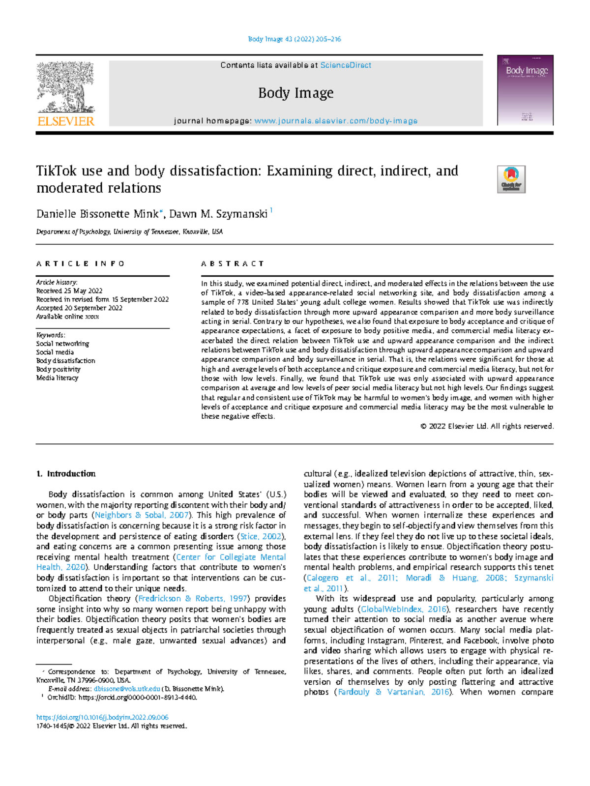 Danielle Tik Tok Body Image Finalpub - Contents lists available at ...