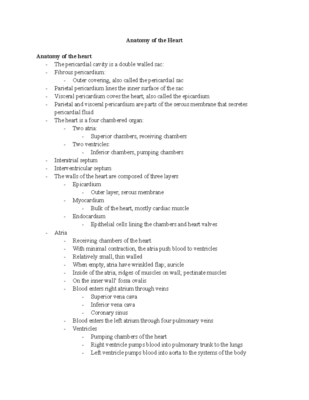 Heart anatomy 1 - notes from lectures given in class that are relevant ...