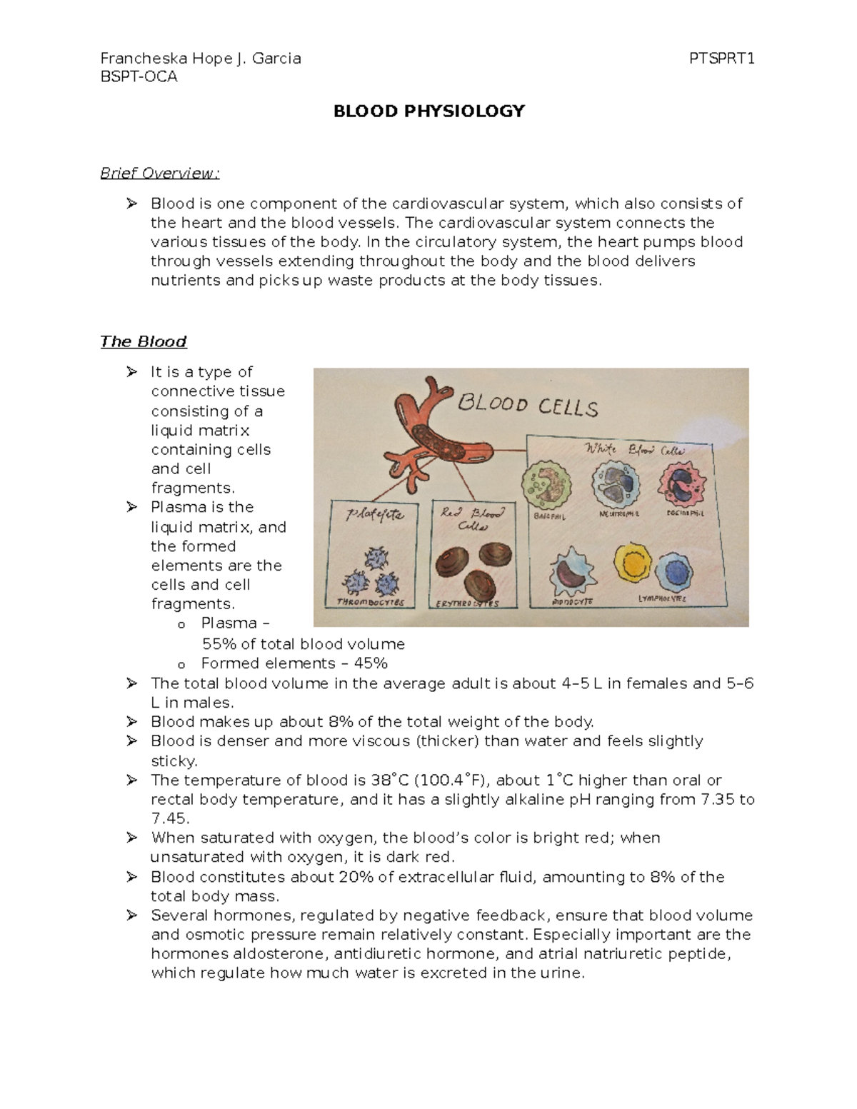Blood physiology (with drawings) - BSPT-OCA BLOOD PHYSIOLOGY Brief ...