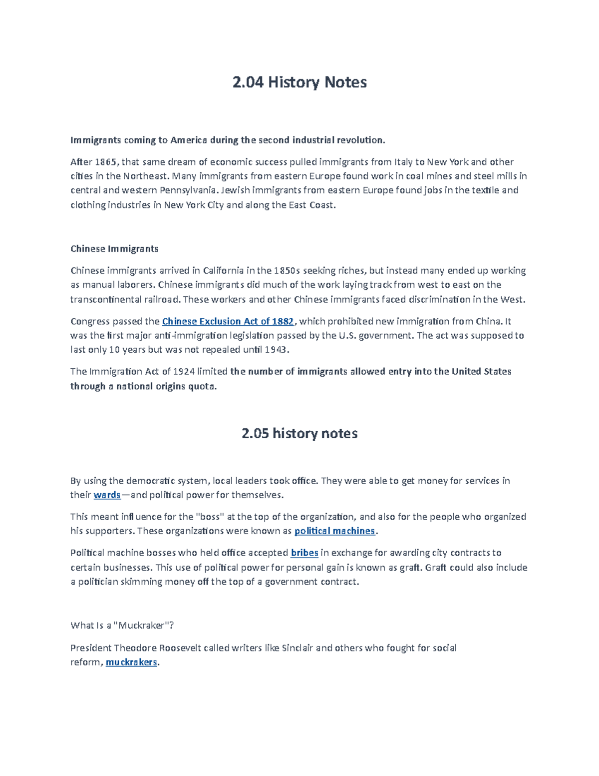 History notes 2.04 and 2.05 - 2 History Notes Immigrants coming to ...