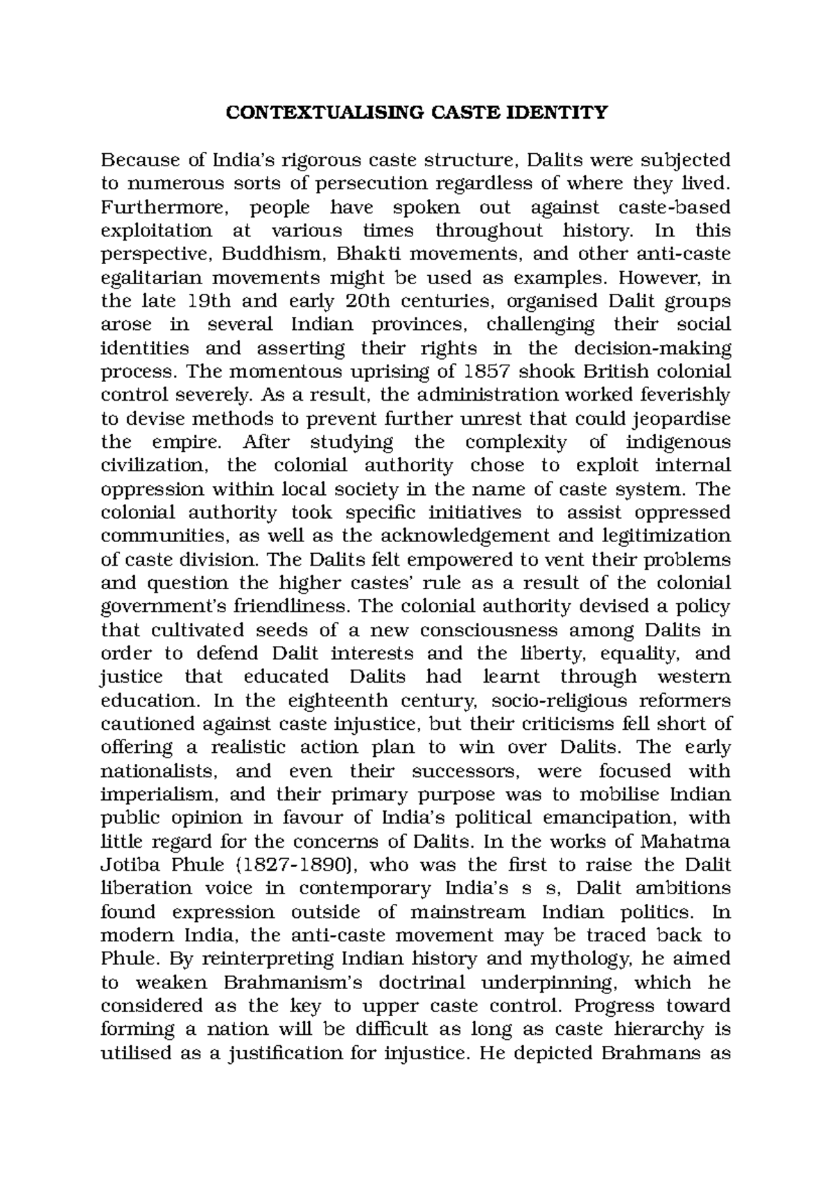 Contextualising Caste Identity - CONTEXTUALISING CASTE IDENTITY Because ...