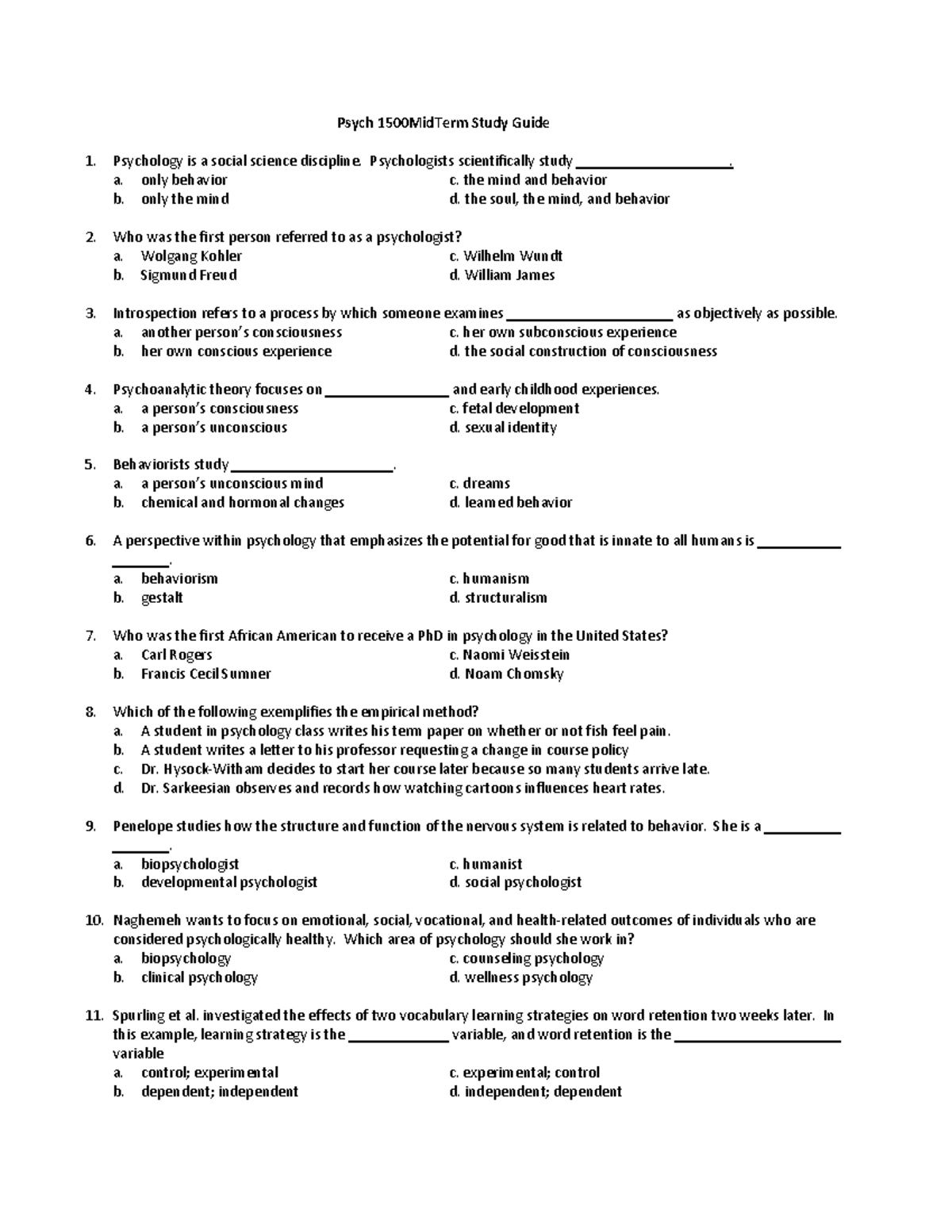 Mid Term+Study+Guide+Psych+1500 - Psych 1500MidTerm Study Guide ...