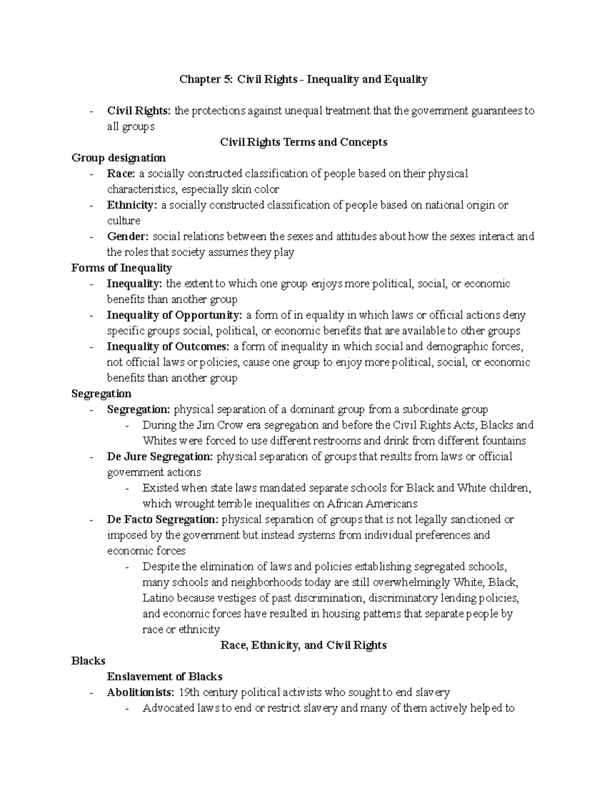 Textbook Chapter 5 - Civil Rights - Inequality and Equality - Chapter 5 ...