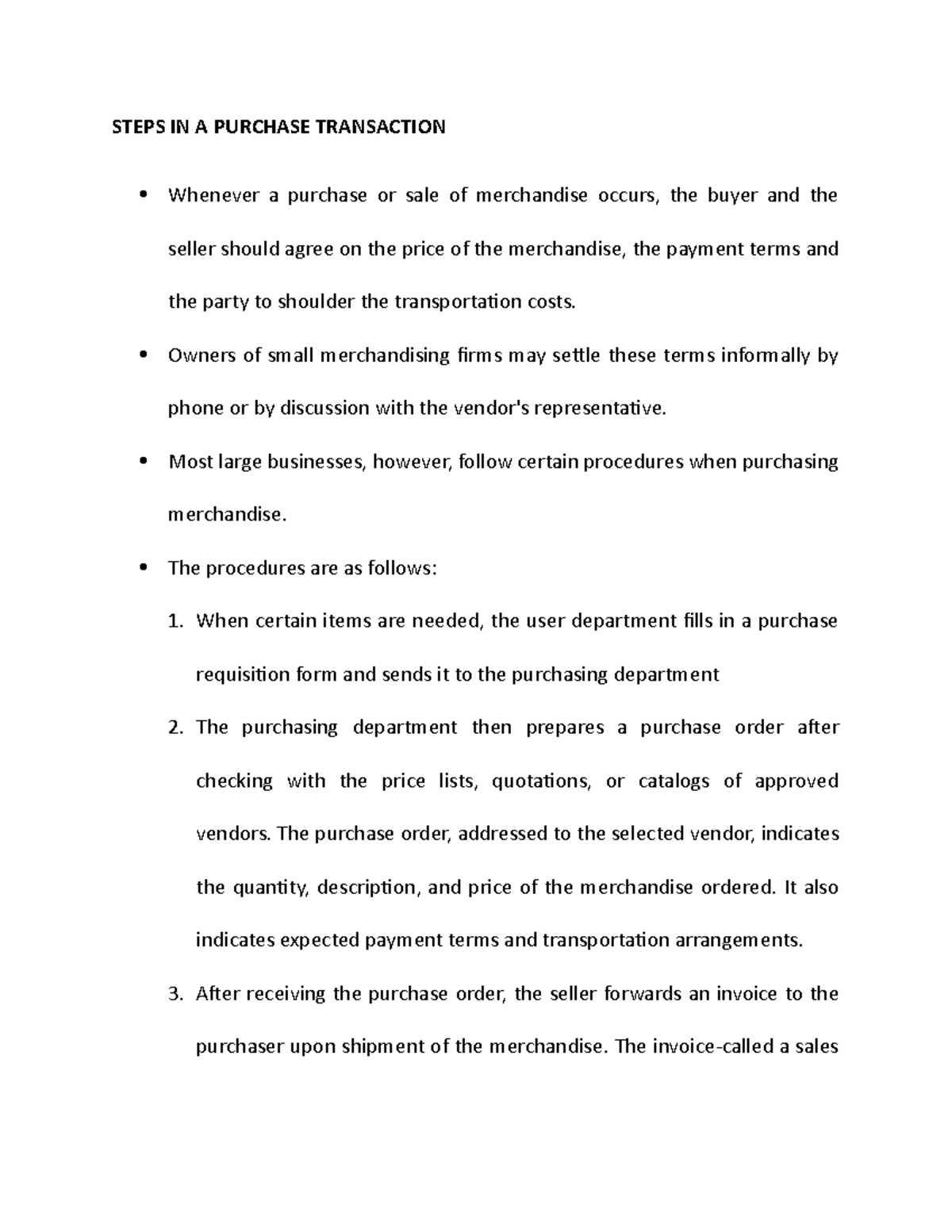 Steps IN A Purchase Transaction - STEPS IN A PURCHASE TRANSACTION ...