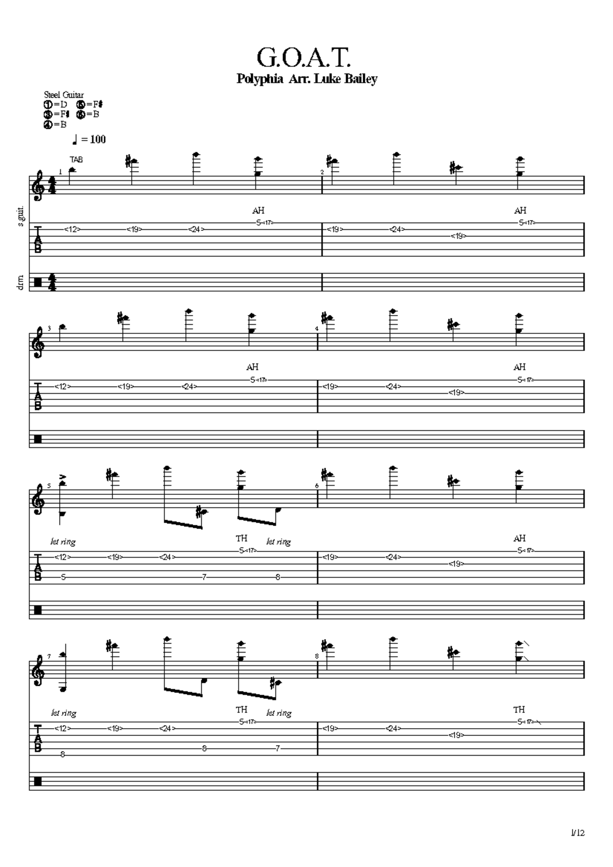 GOAT on Acoustic Guitar TABS - G.O.A. Polyphia Arr. Luke Bailey Steel ...