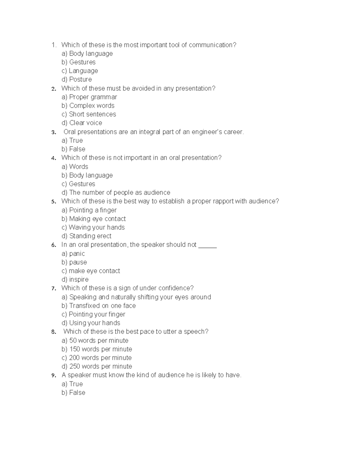 2ndyr pre test - not applicable - 1. Which of these is the most ...