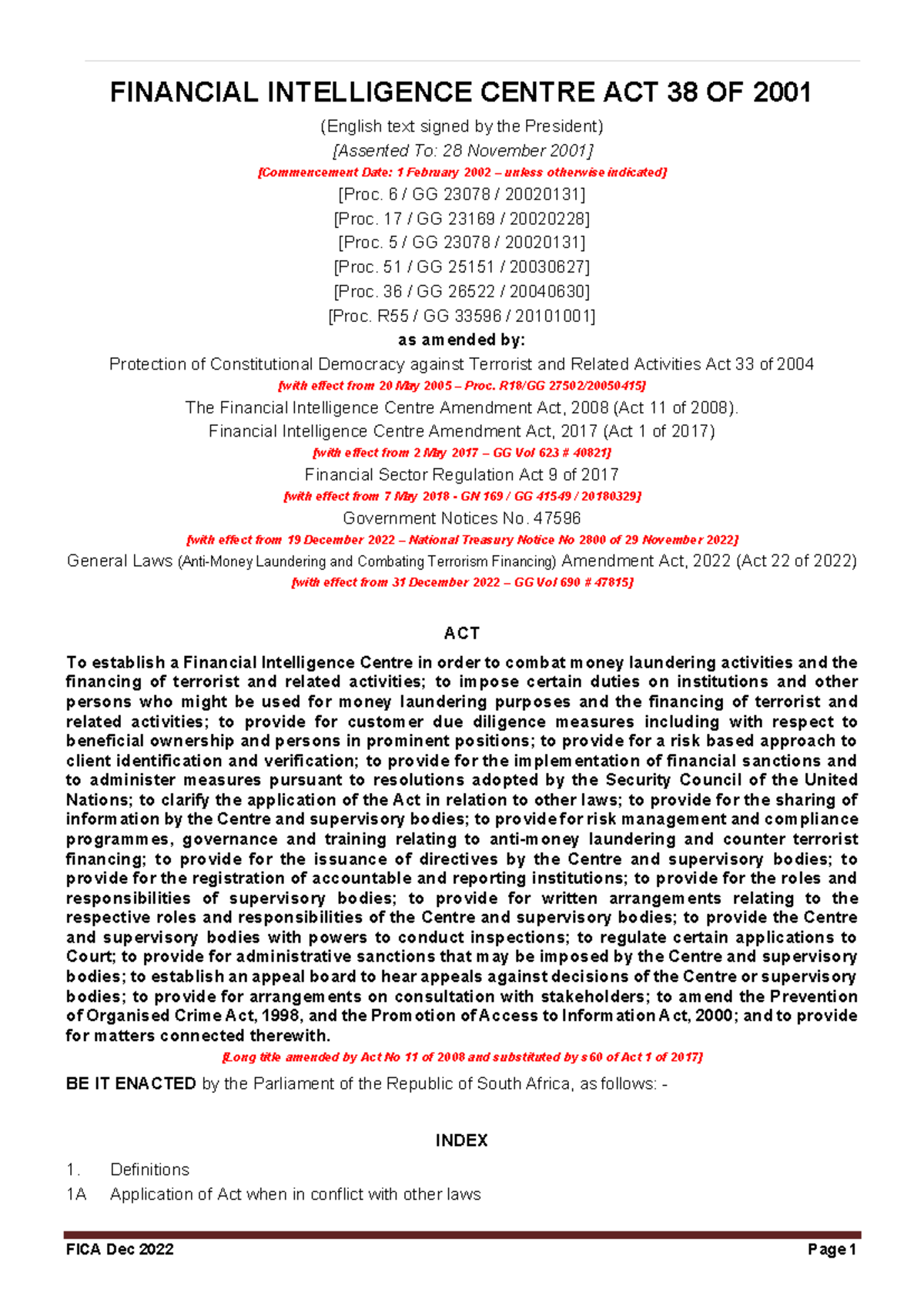 practice materials - FINANCIAL INTELLIGENCE CENTRE ACT 38 OF 2001 ...