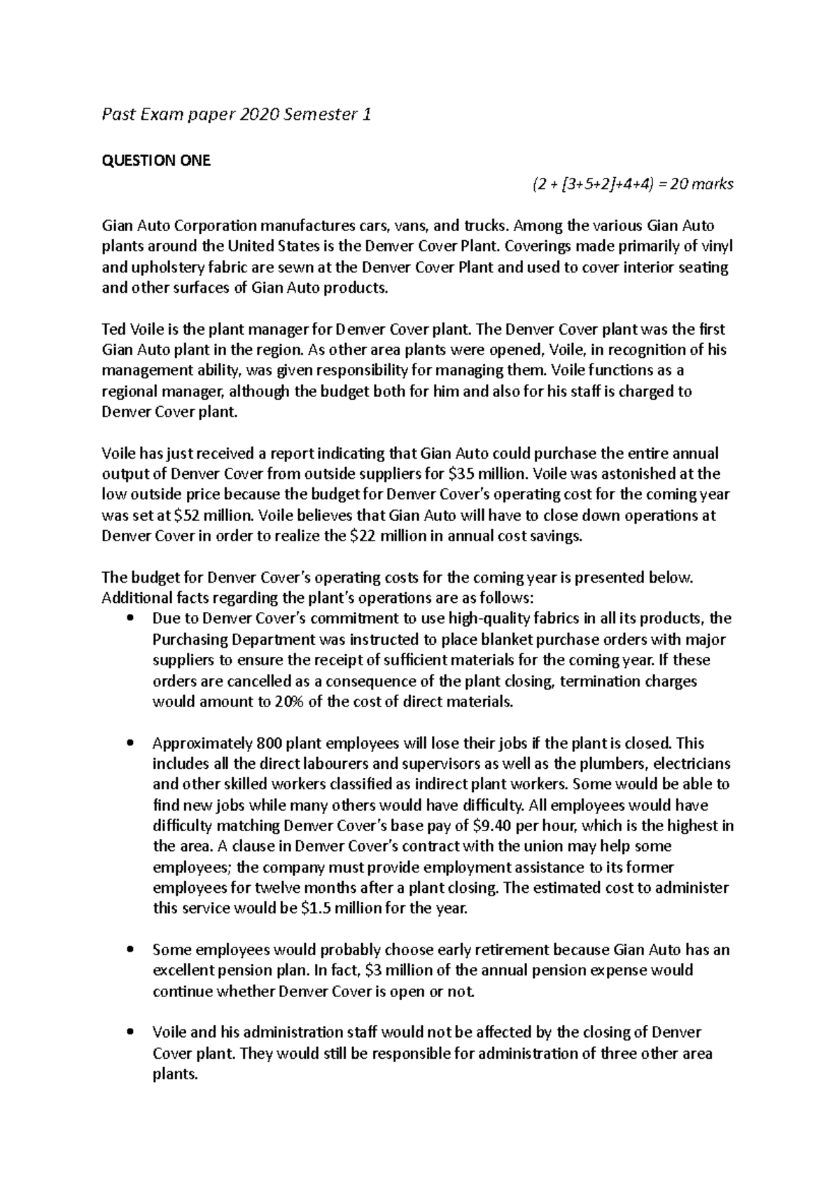 Past Exam paper 2020 Semester 1 - Past Exam paper 2020 Semester 1 ...