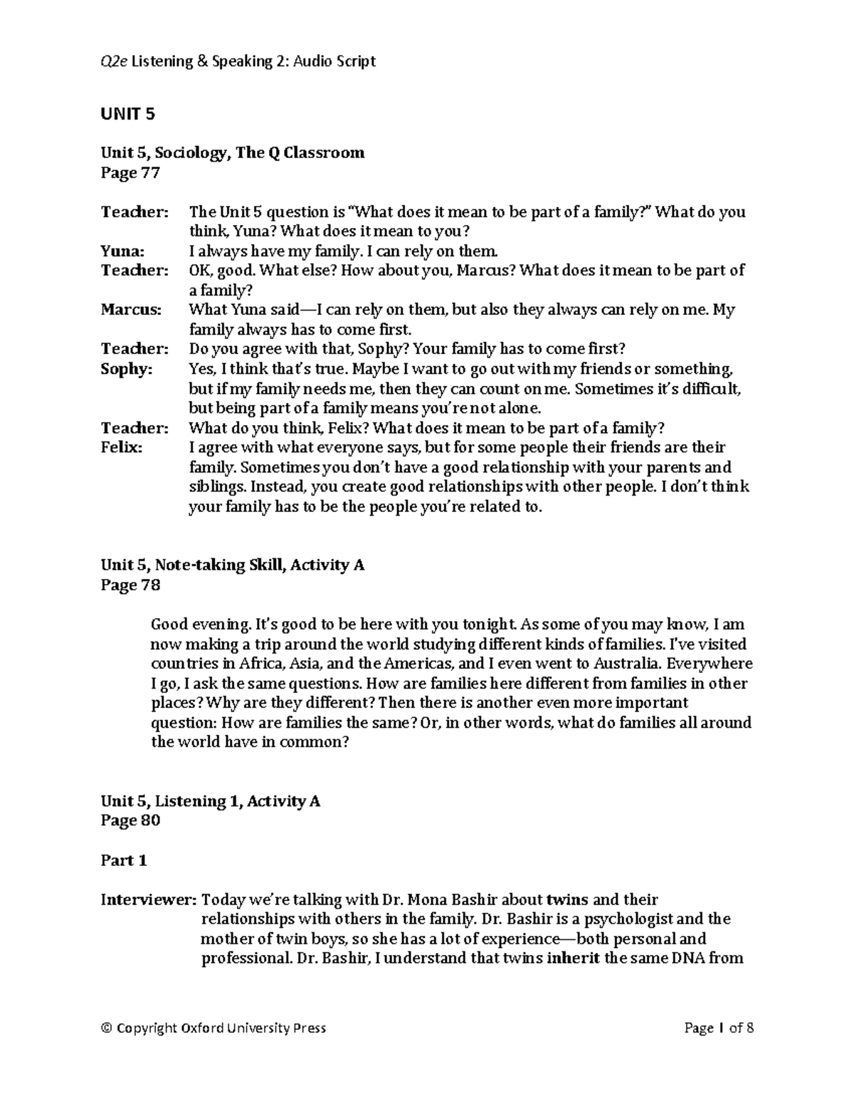 436136674 Q2e SE LS2 U05 Audio Script - UNIT 5 Unit 5, Sociology, The Q ...