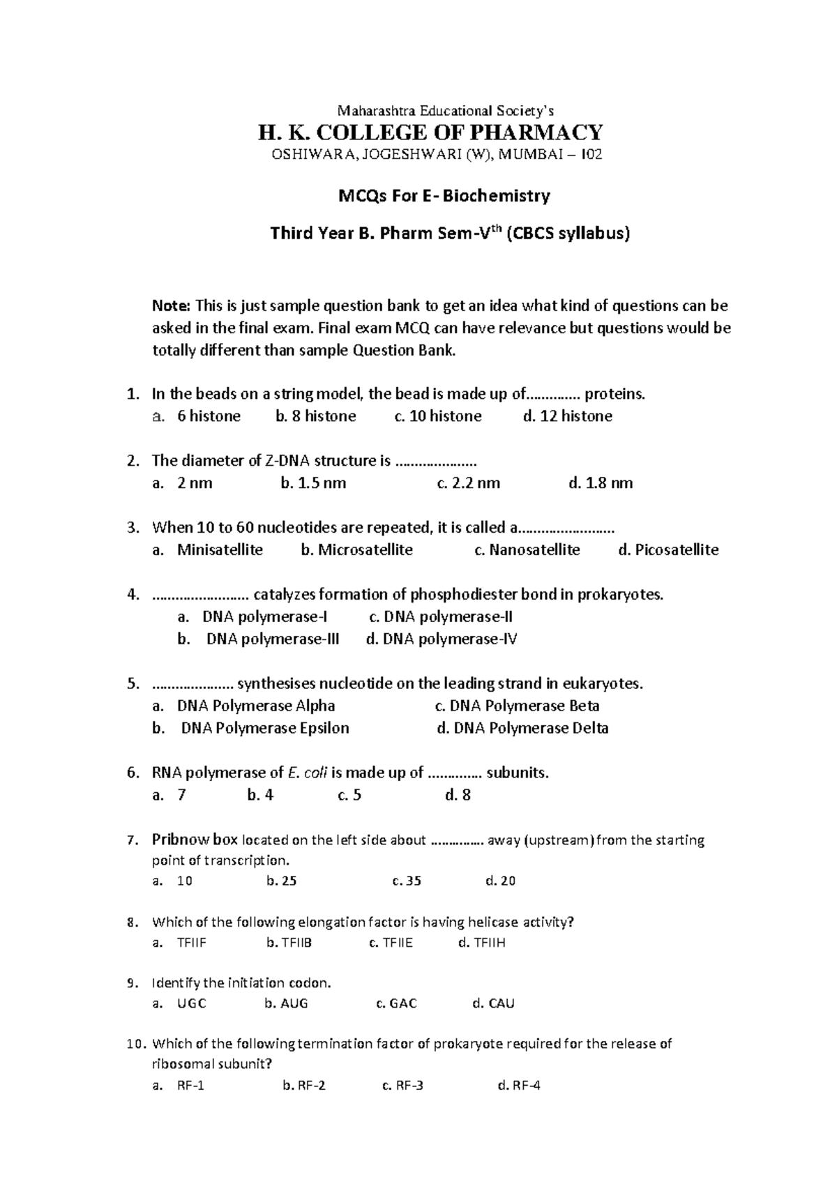 E-Biochem MCQs Vth-Sem CBCS-syllabus - Maharashtra Educational Society ...