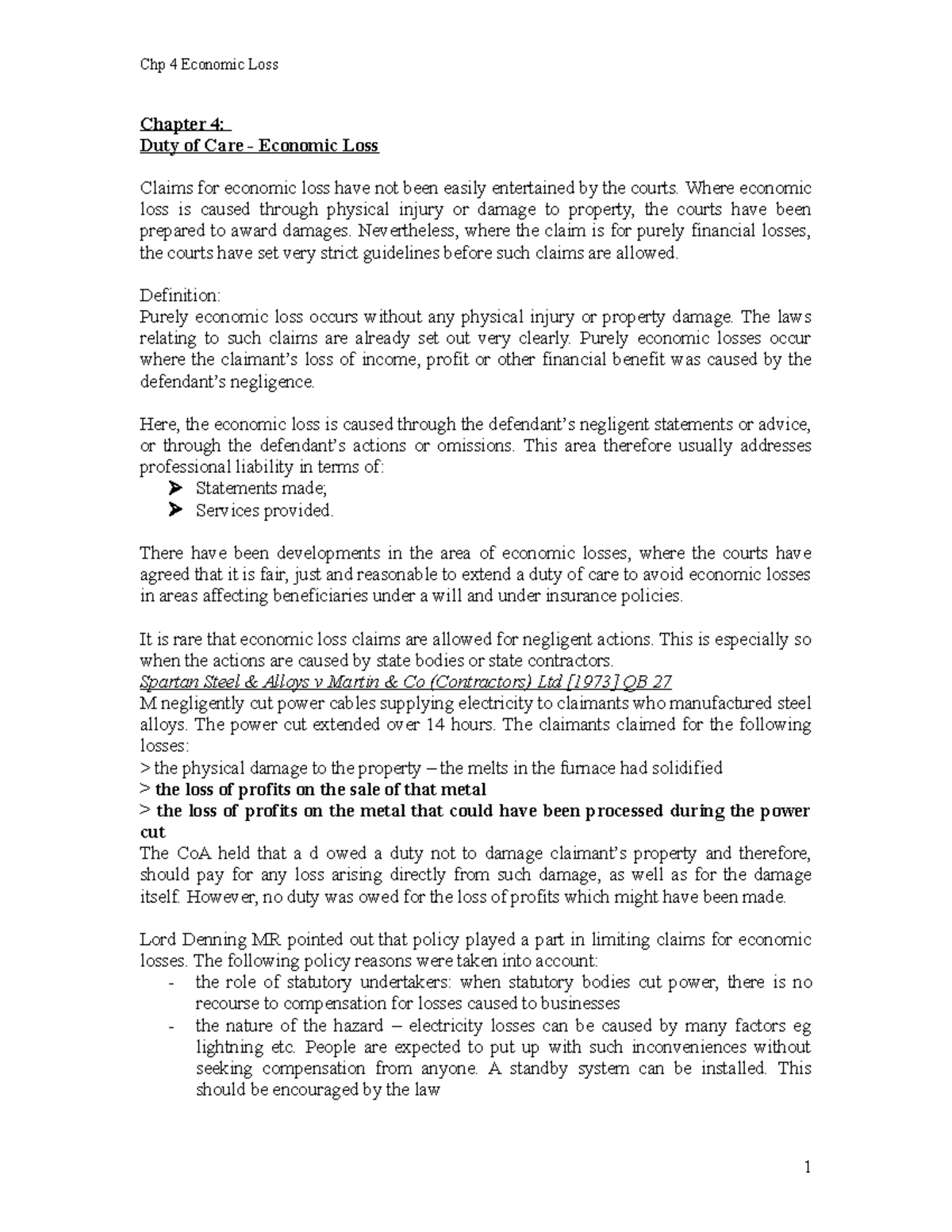 L5 Economic Loss - Chapter 4: Duty of Care - Economic Loss Claims for ...