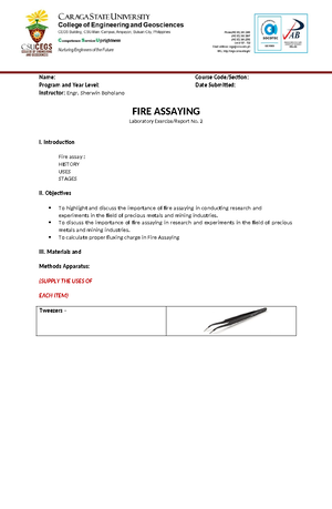 Ore Dressing Reviewer - ORE DRESSING METALLURGY Fire assaying is ...