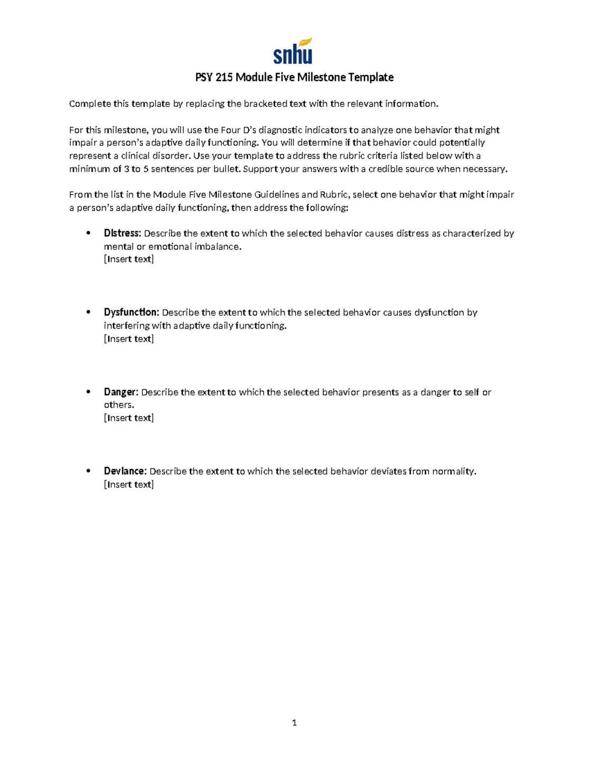 PSY 215 Module Five Milestone Template - PSY 215 Module Five Milestone ...