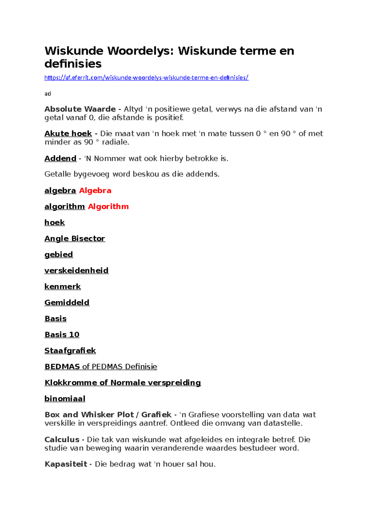 Wiskunde Woordelys - eferrit/wiskunde-woordelys-wiskunde-terme-en ...