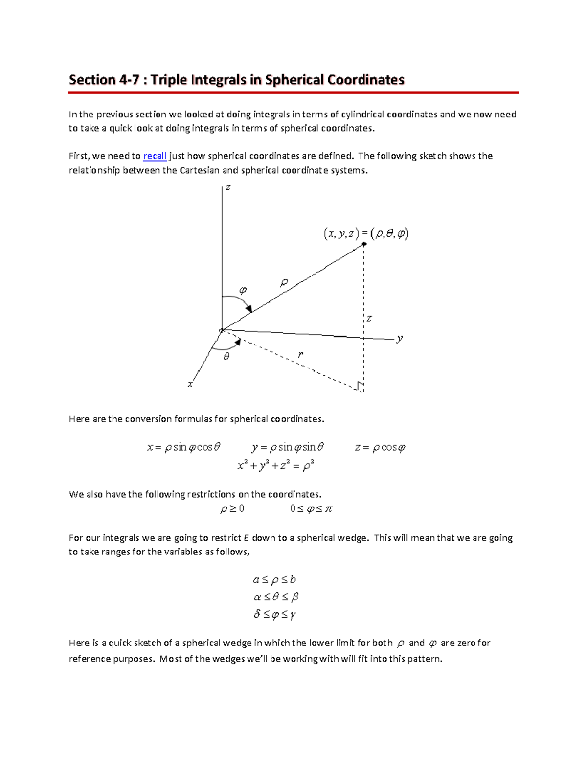 Calc III TISpherical Coords - Section 4-7 : Triple Integrals in ...