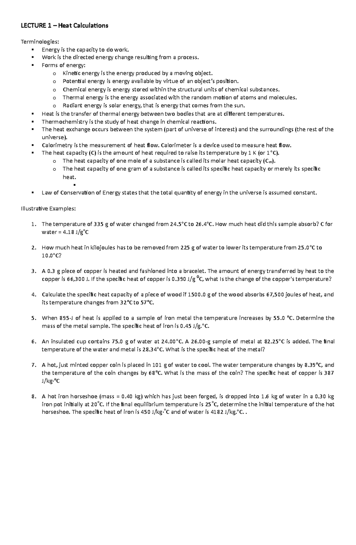 Lecture-1 - Chemistry - LECTURE 1 – Heat Calculations Terminologies ...