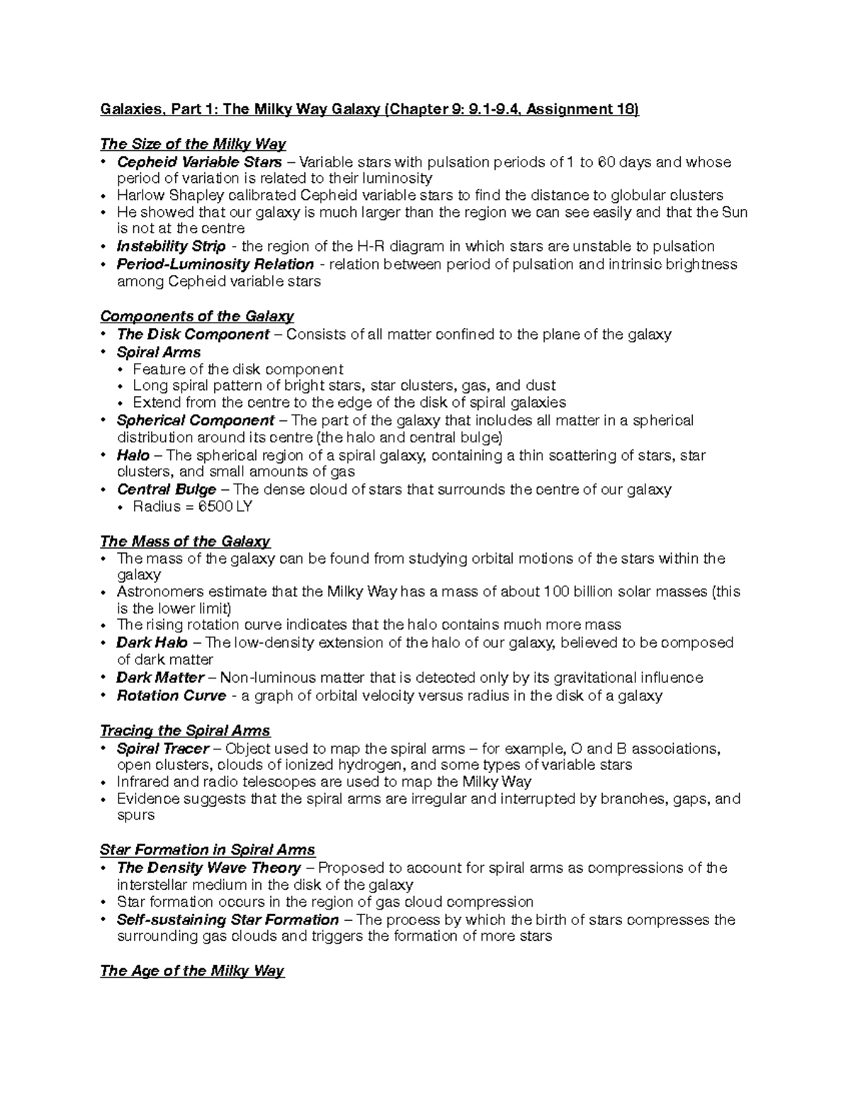 Astronomy Exam Review Galaxies Part 1 - Galaxies, Part 1: The Milky Way ...
