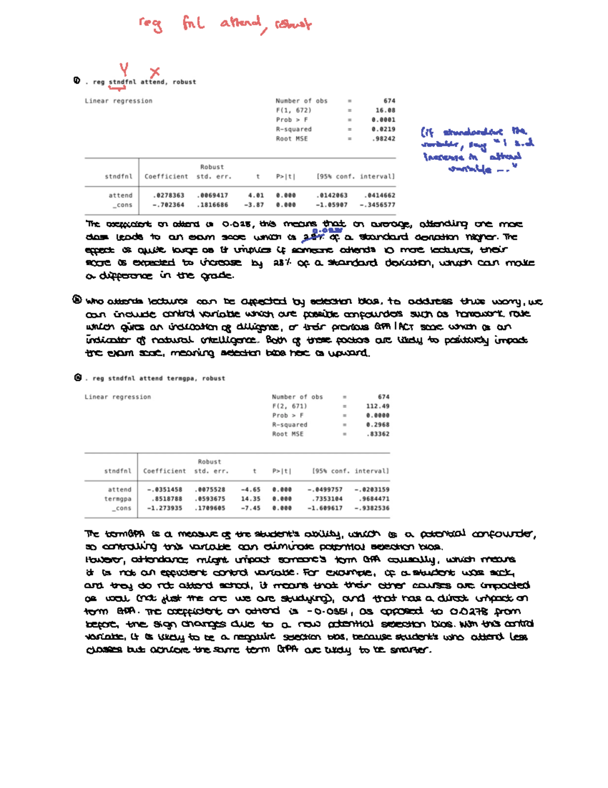 EC220 Problem Set 5 - MT PS5 - Thecoefficient on attendis 0. this means that on average ...
