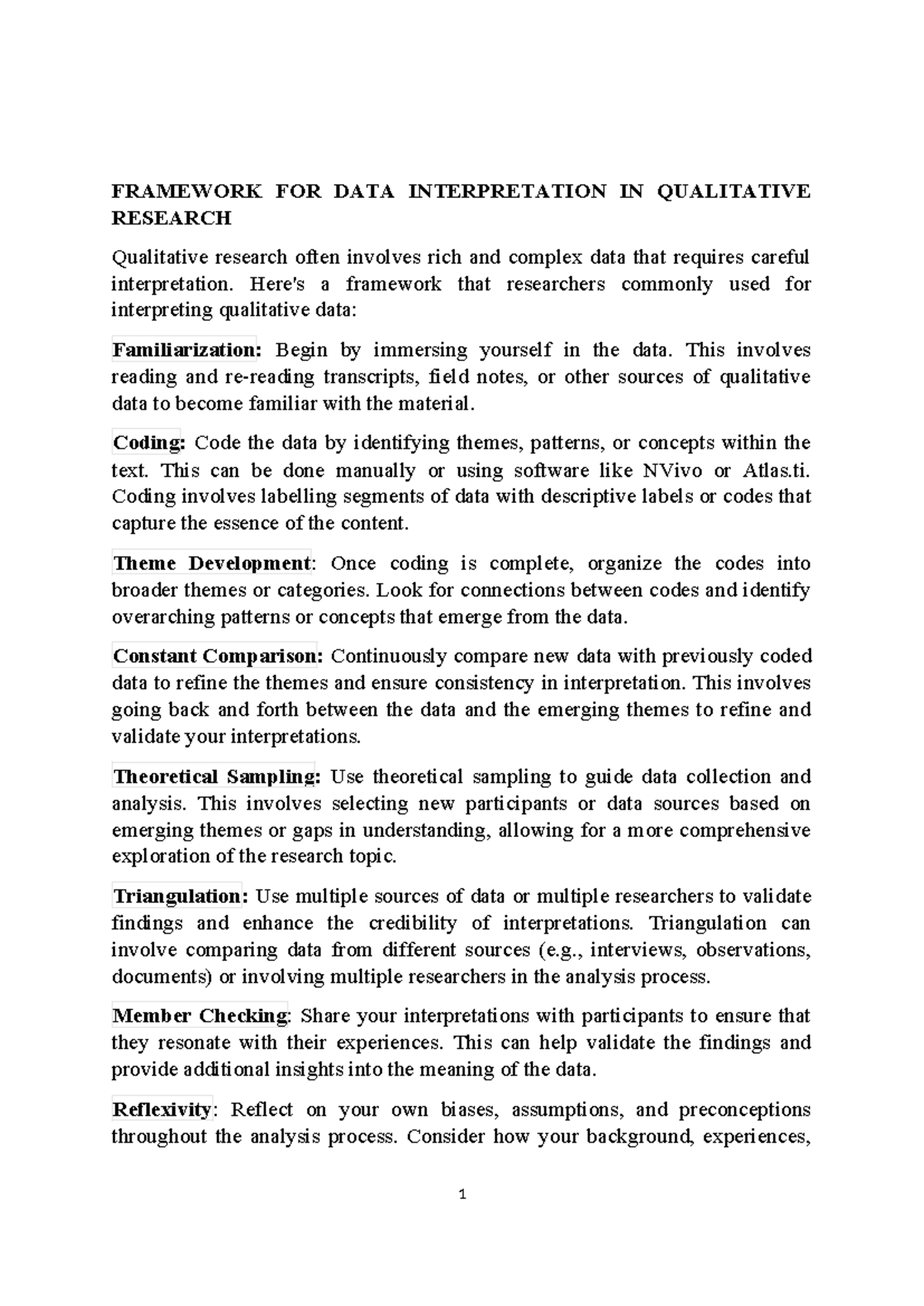 Frameworks FOR DATA Interpretation - FRAMEWORK FOR DATA INTERPRETATION ...