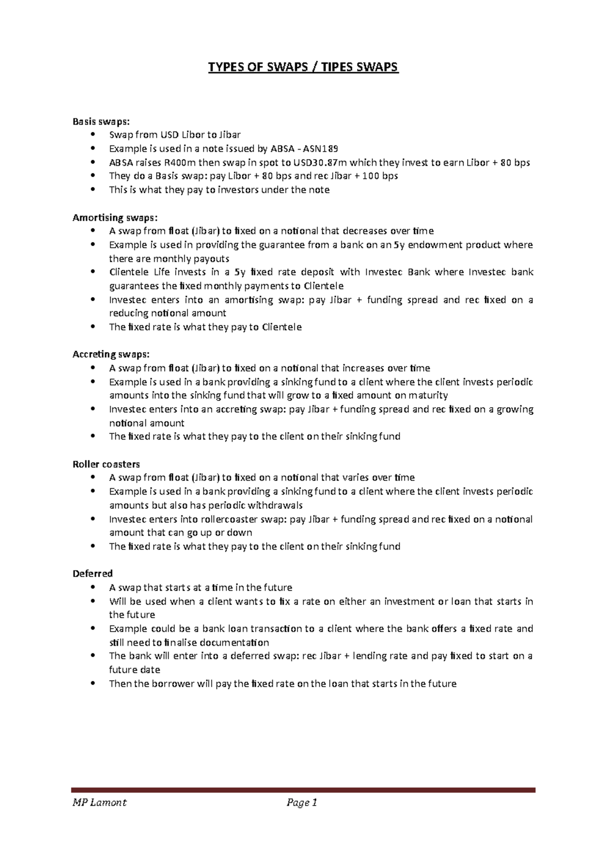 Types OF Swaps - TYPES OF SWAPS / TIPES SWAPS Basis swaps: Swap from ...
