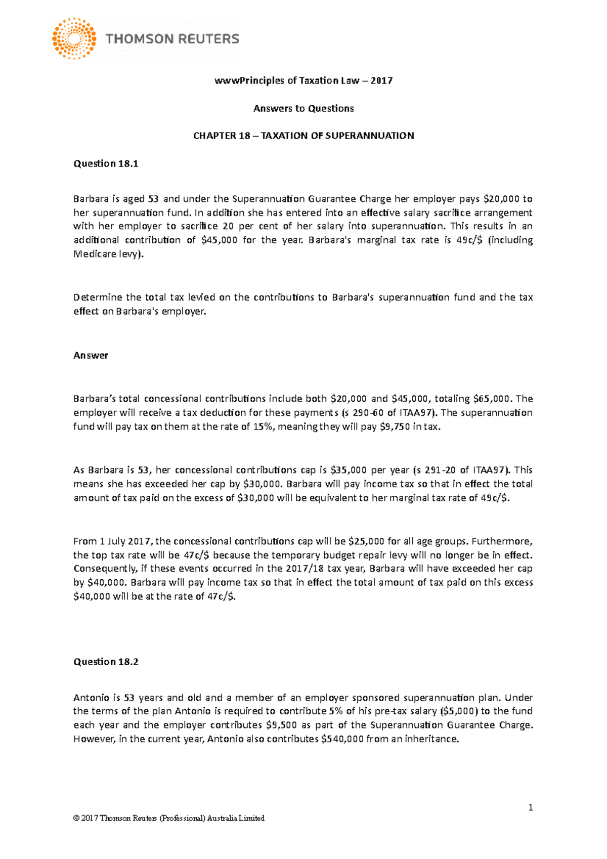 Po TL 2017 Chapter 18 Answers (Final) - wwwPrinciples of Taxation Law ...